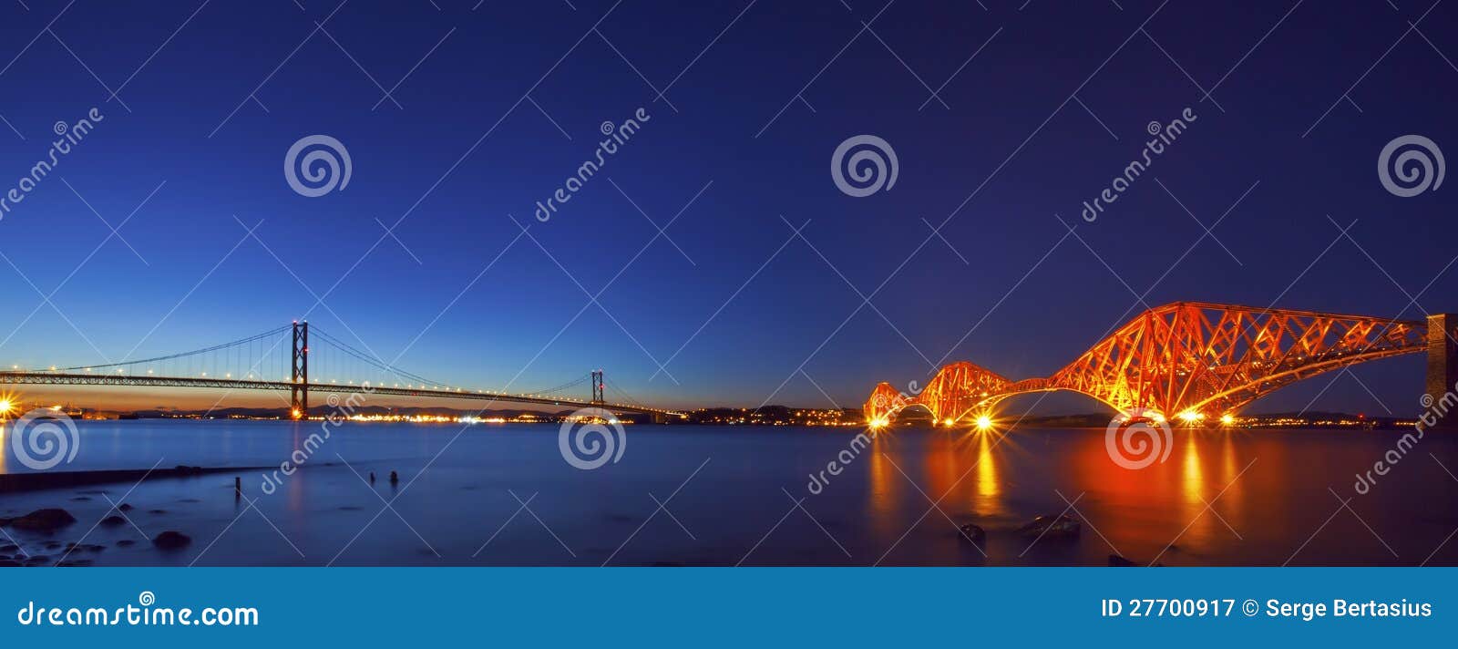 The Forth Road and Rail Bridges at Night Dusk Stock Image - Image of ...