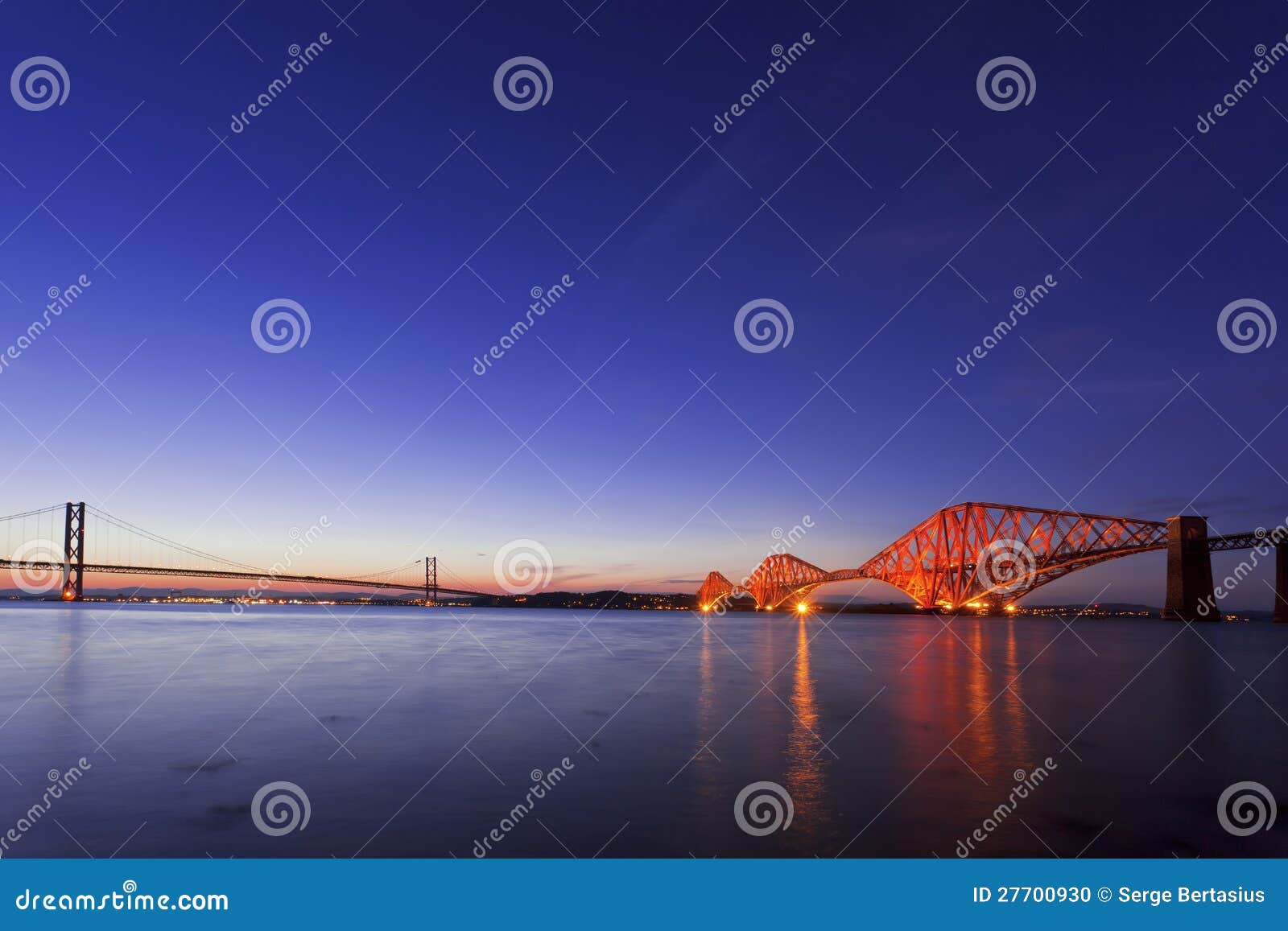 The Forth Road and Rail Bridges at Night Dusk Stock Photo - Image of ...