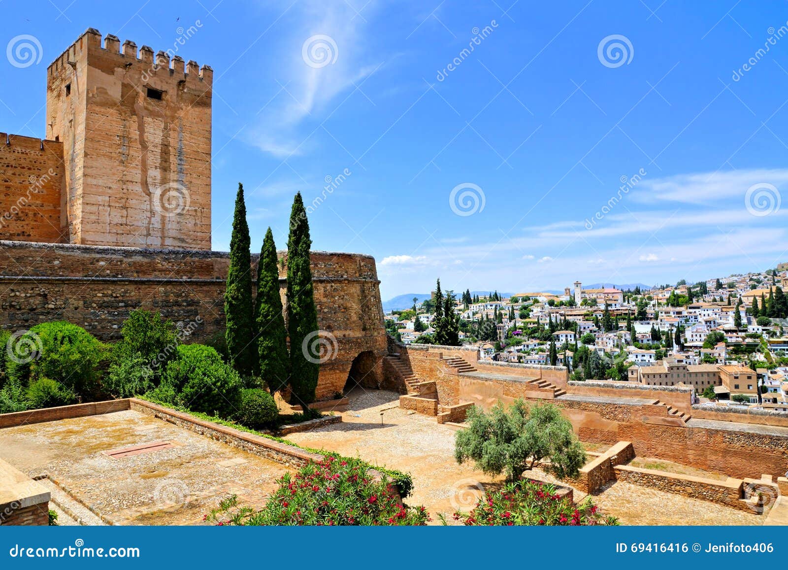 Fortifications of the Alhambra with City Views, Granada, Spain Stock ...