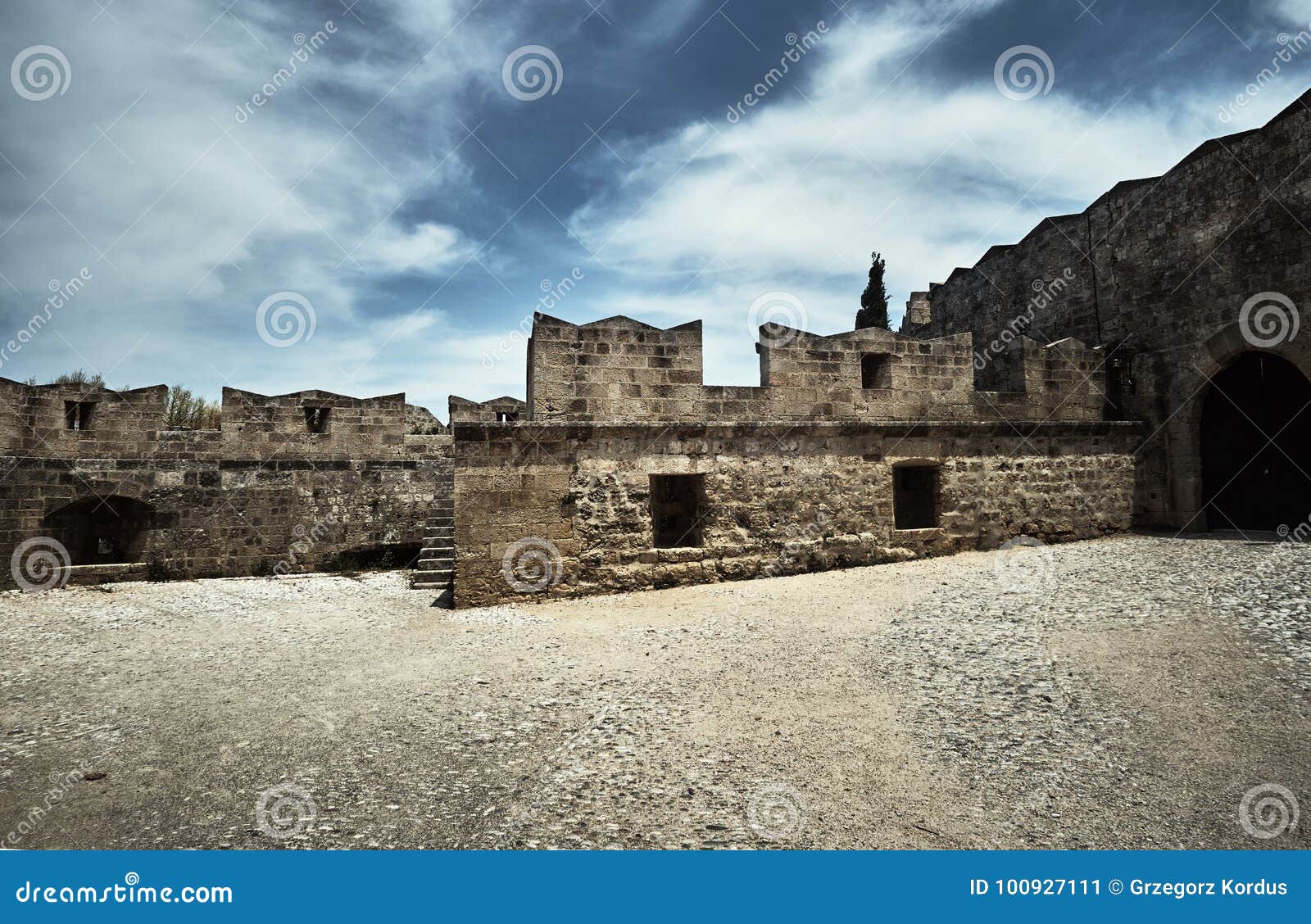 Fortifications At The Medieval Castle Of Rhodes Stock Photo ...