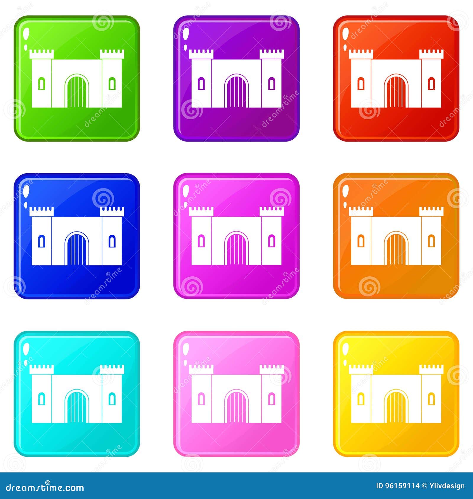 Fortress with Gate Icons 9 Set Stock Vector - Illustration of ...