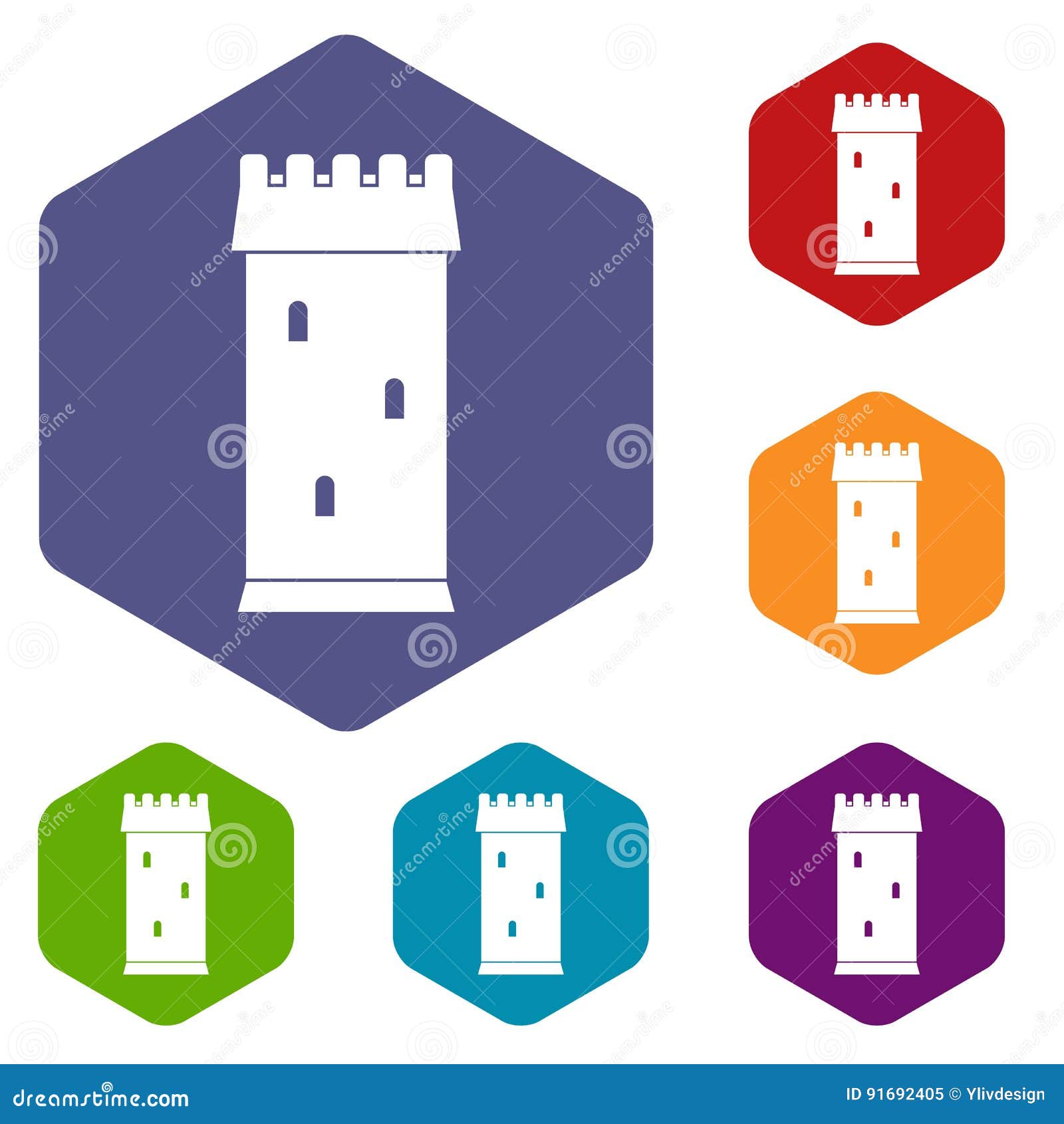 Fortress Tower Icons Set Hexagon Stock Vector - Illustration of ...