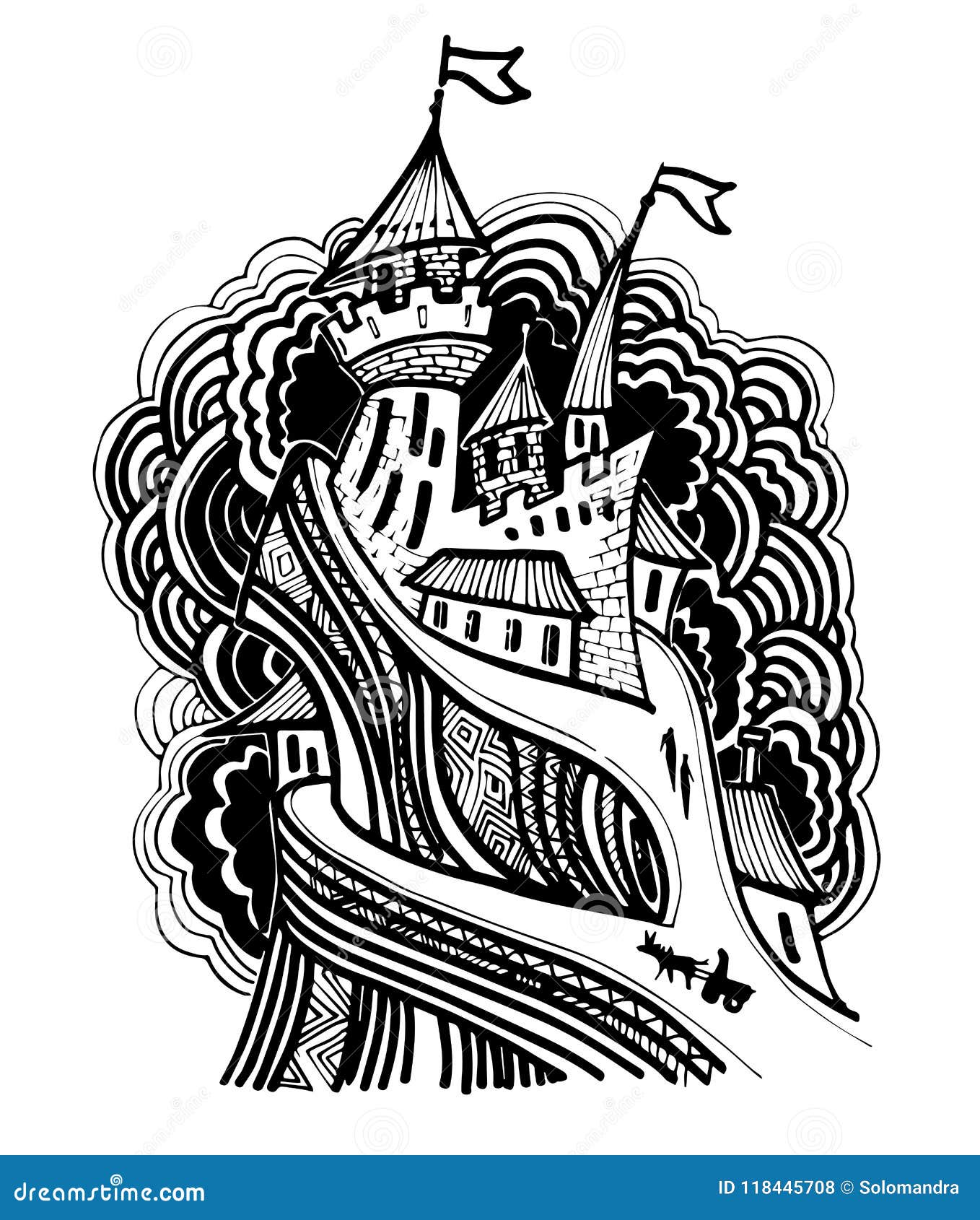 Castle on the rock stock vector. Illustration of building - 118445708