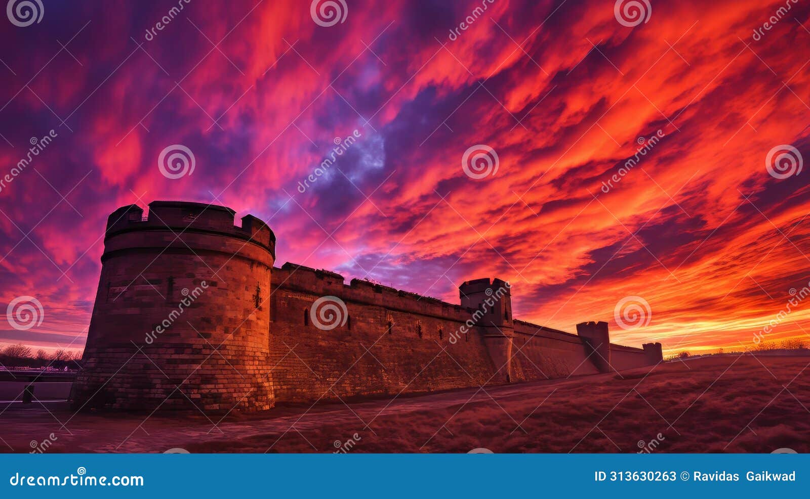 Fortress Under a Painted Sky Stock Illustration - Illustration of ...