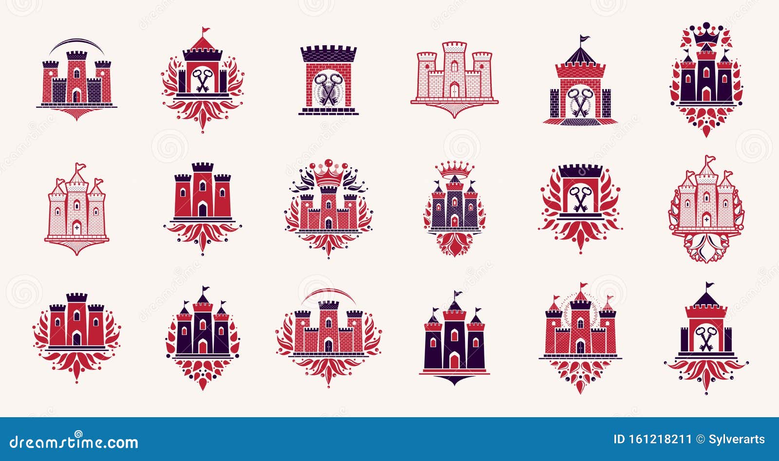 Fortresses Emblems Vector Emblems Big Set, Castles Heraldic Design ...