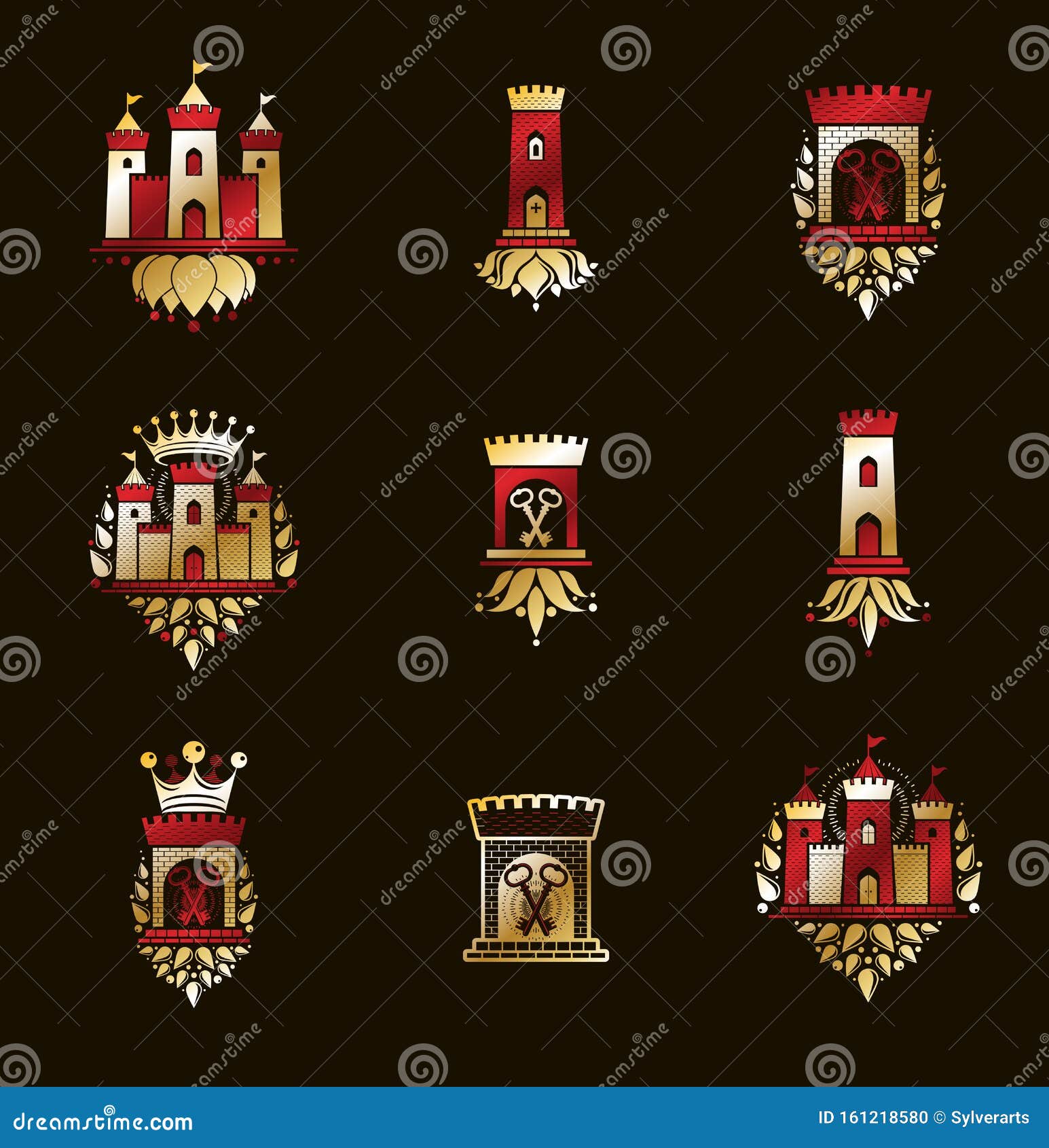 Fortresses Emblems Vector Emblems Big Set, Castles Heraldic Design ...