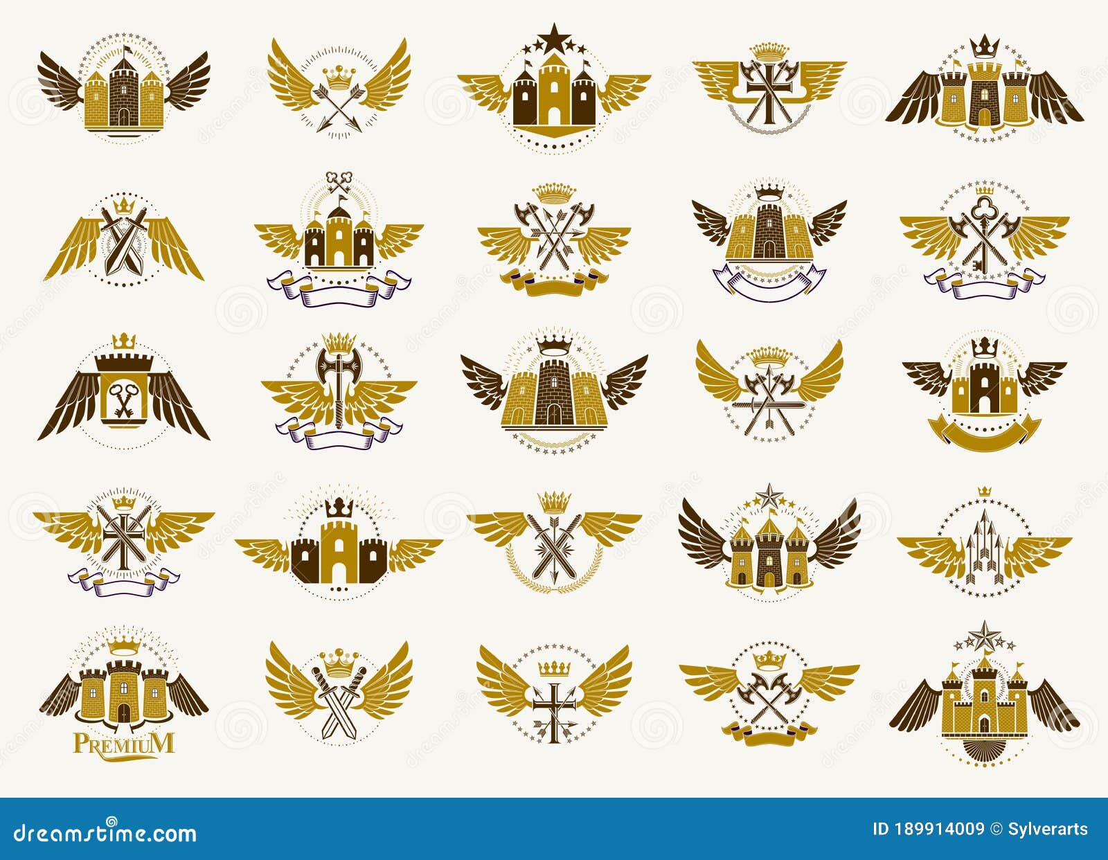 Fortresses Emblems Vector Emblems Big Set, Castles Heraldic Design ...