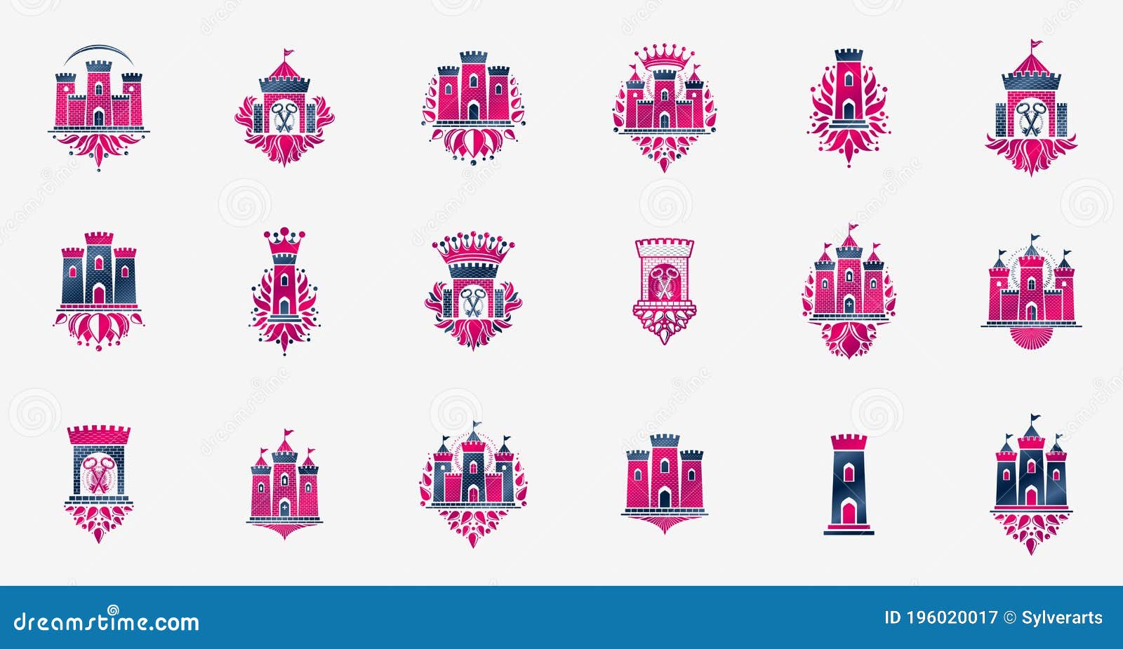 Fortresses Emblems Vector Emblems Big Set, Castles Heraldic Design ...