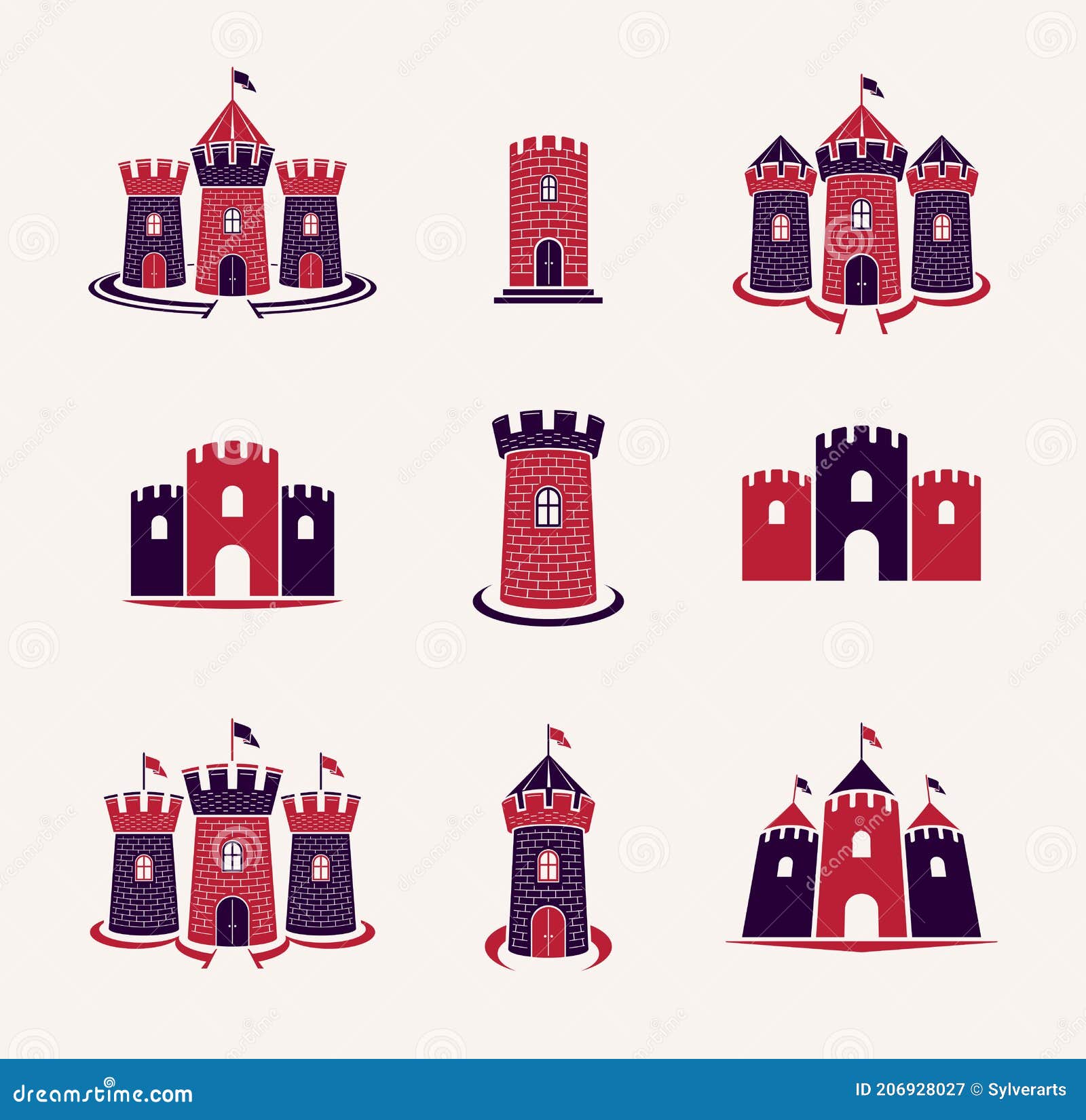Fortresses Emblems Vector Emblems Big Set, Castles Heraldic Design ...