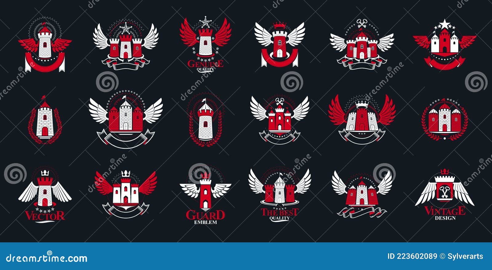 Fortresses Emblems Vector Emblems Big Set, Castles Heraldic Design ...
