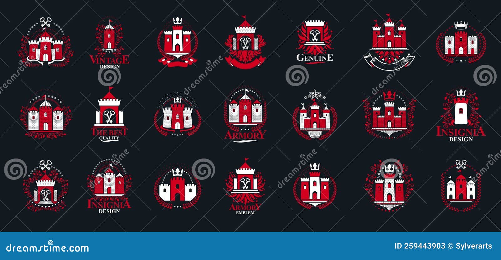 Fortresses Emblems Vector Emblems Big Set, Castles Heraldic Design ...