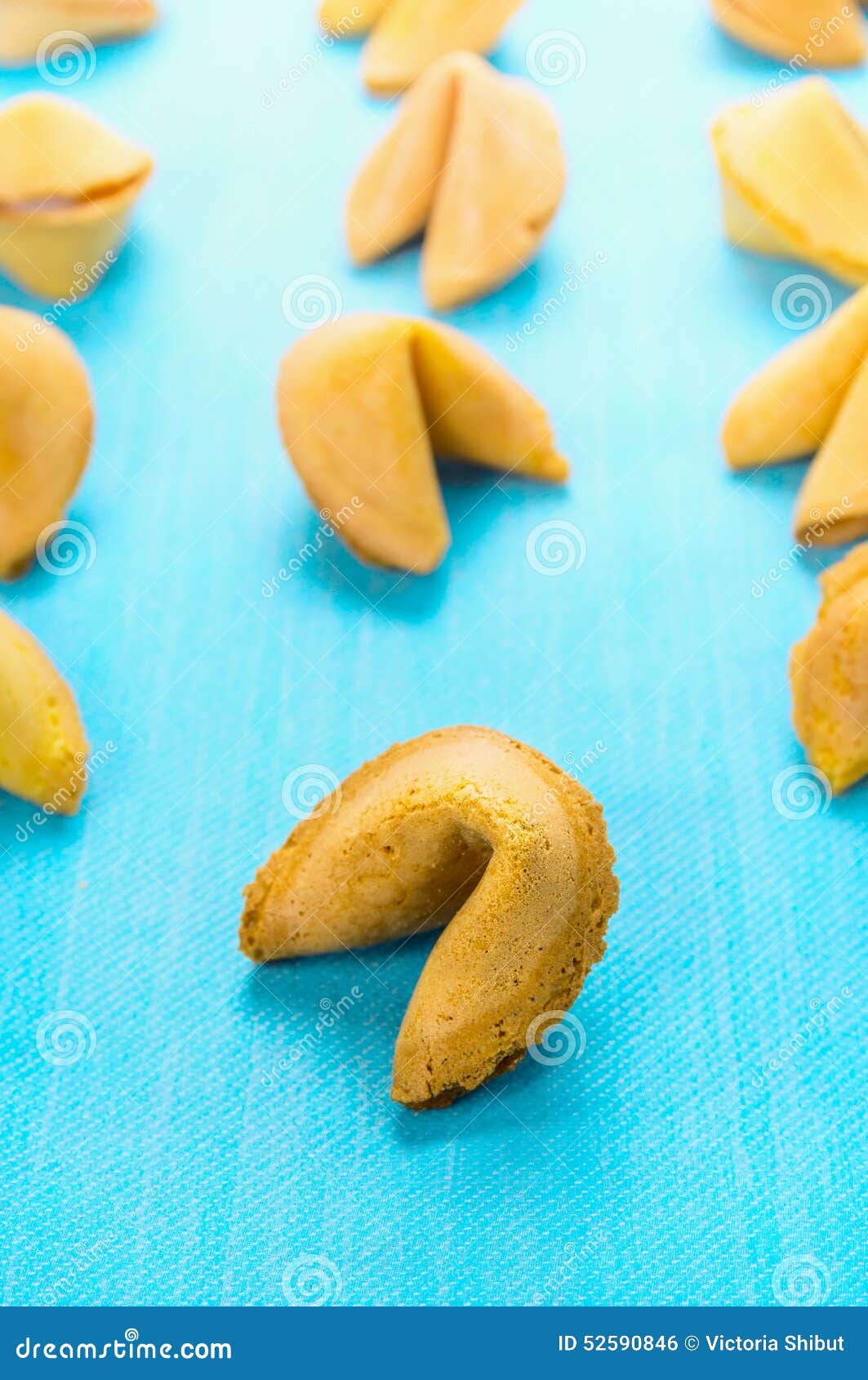 Fortune Cookies on Blue Background, Close Up Stock Photo - Image of ...