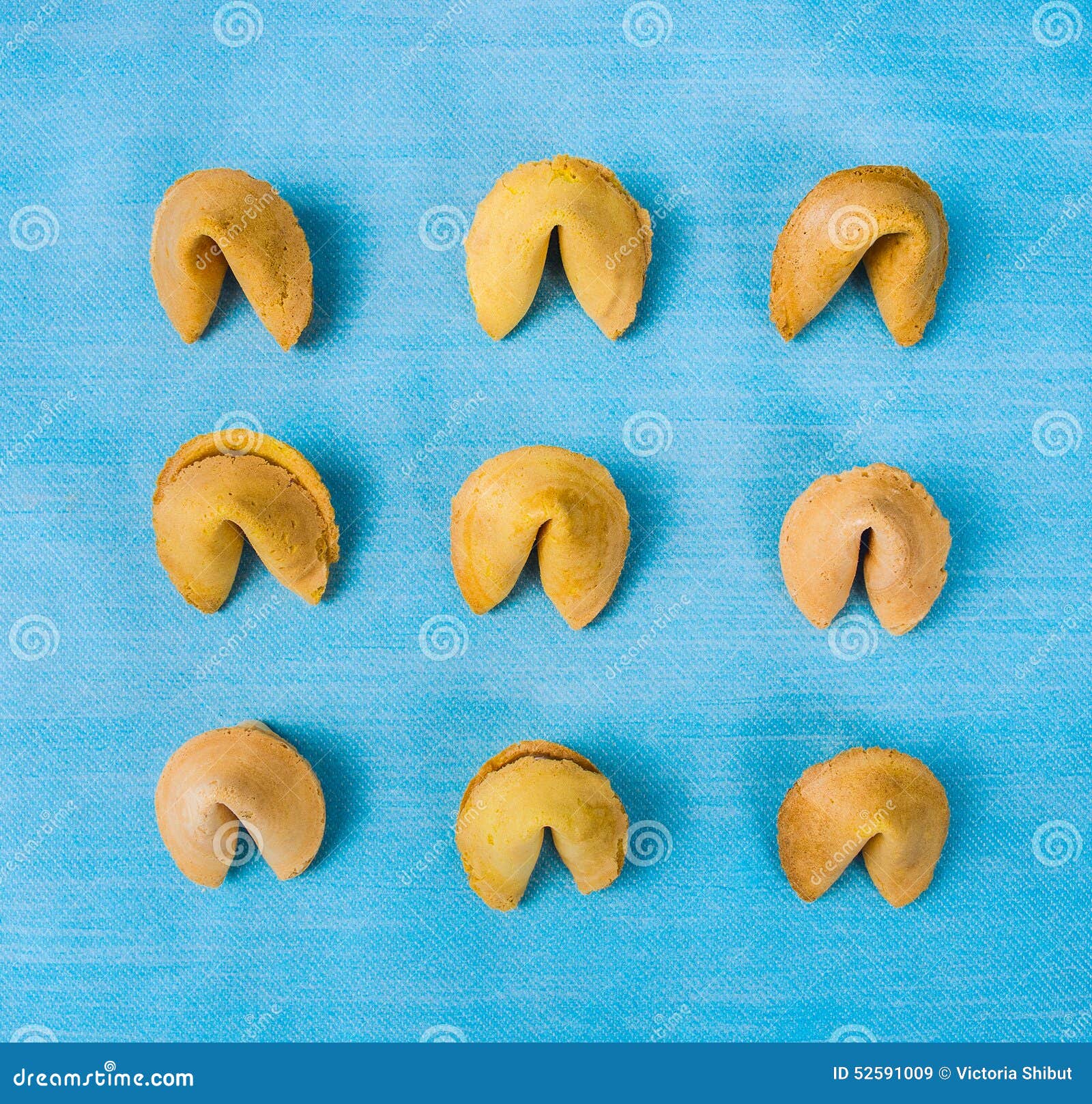 Fortune Cookies on Blue Background, Top View Stock Image - Image of ...