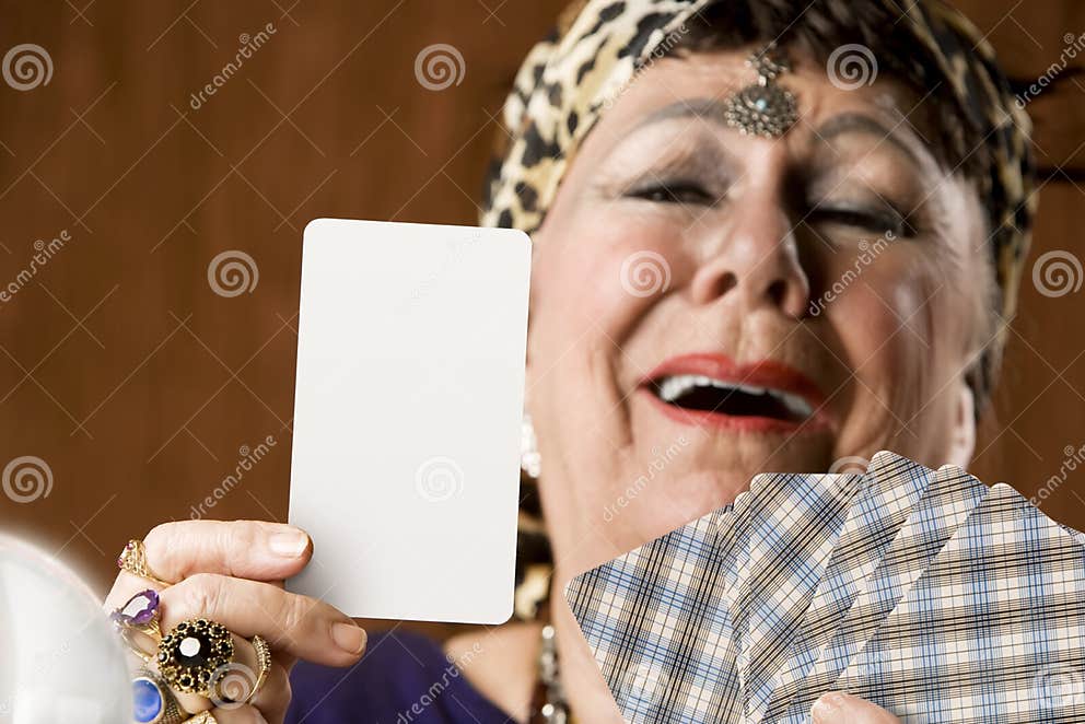 Fortune Teller with Blank Tarot Card Stock Photo - Image of predict ...