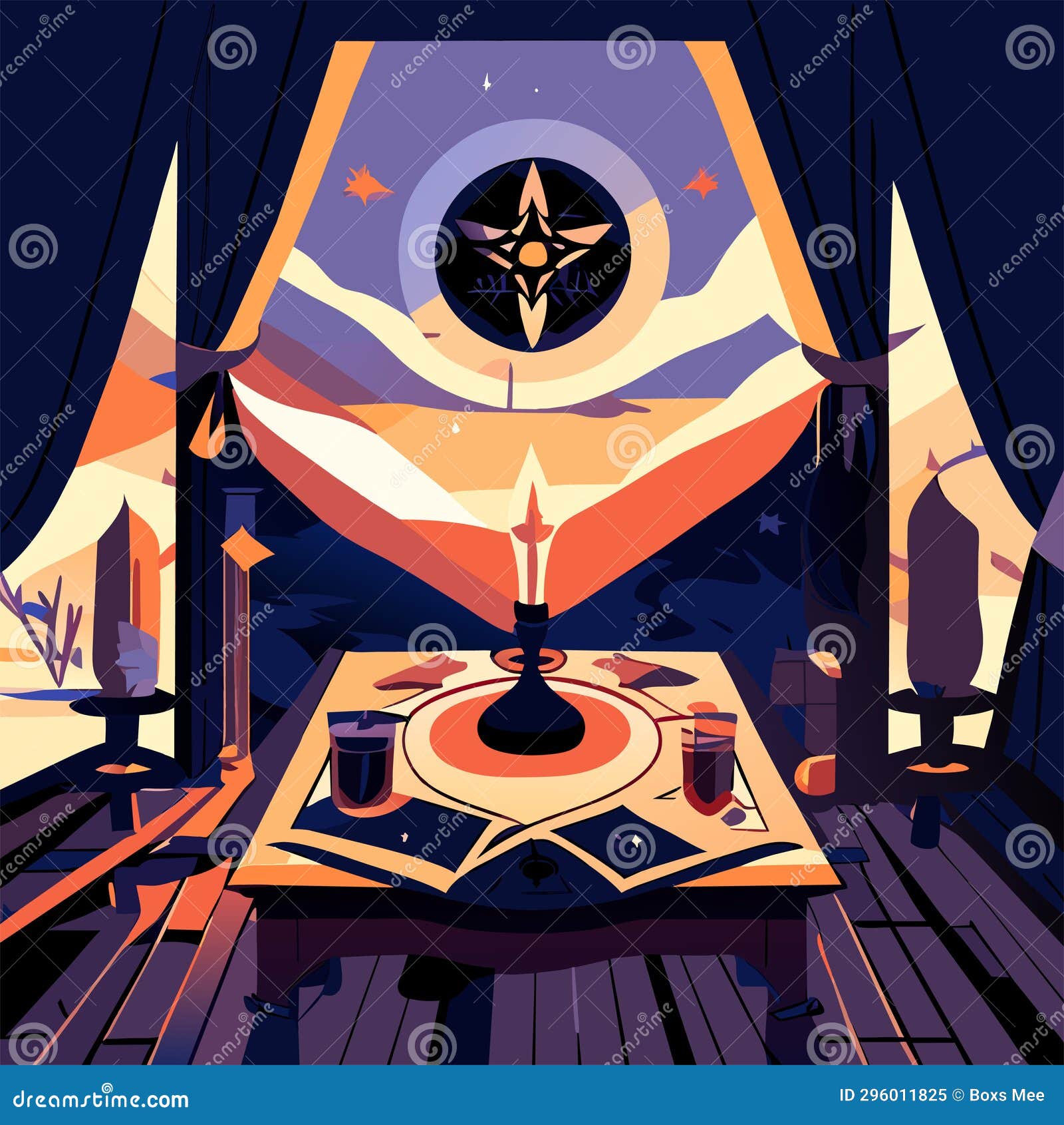 Fortune Teller Table with Magic Book and Tarot Cards Vector ...