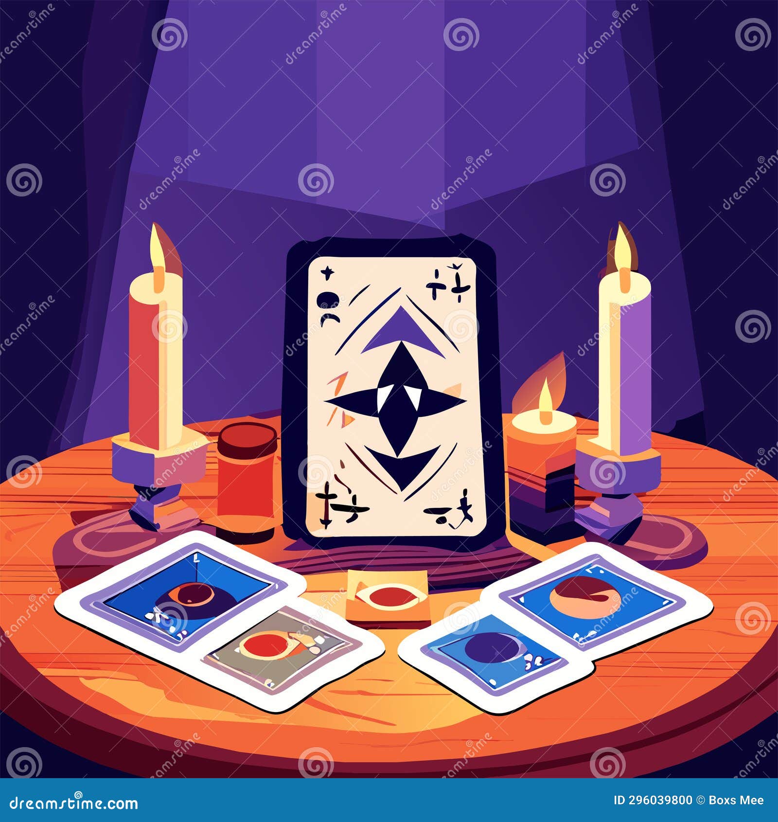 Fortune Teller Table with Tarot Cards and Candlestick. Vector ...