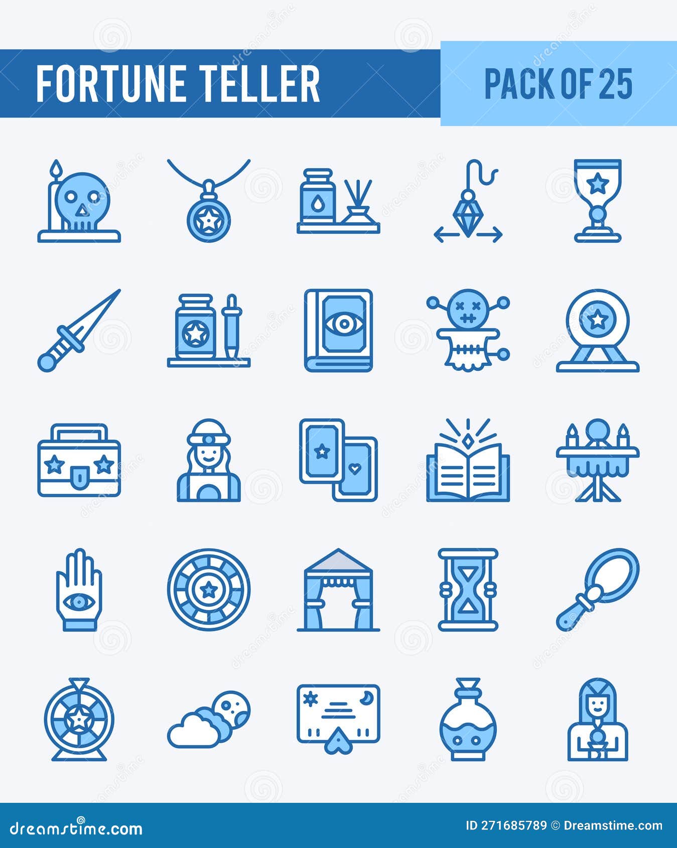 25 Fortune Teller. Two Color Icons Pack. Vector Illustration Stock ...