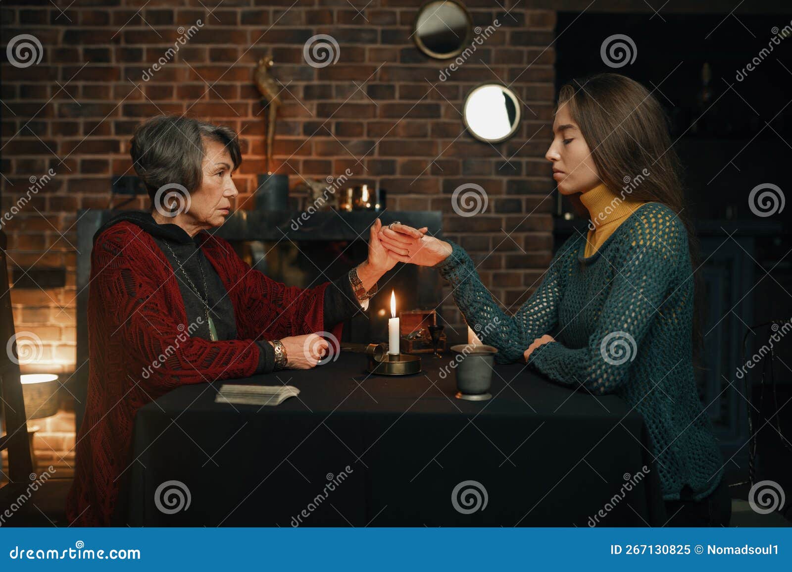 Fortune Teller Woman Using Burning Candle Flame for Spell Stock Image ...