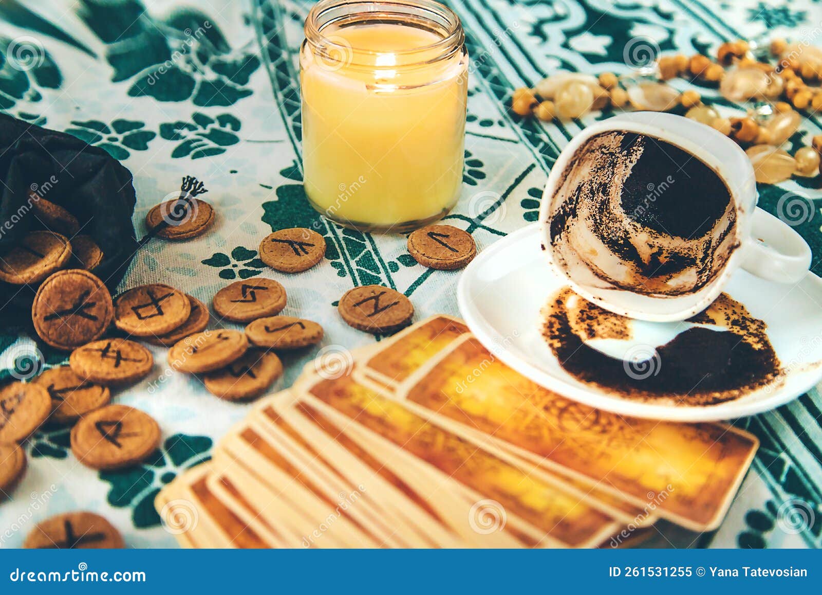 Fortune Telling on Coffee Grounds and Tarot Cards. Selective Focus ...