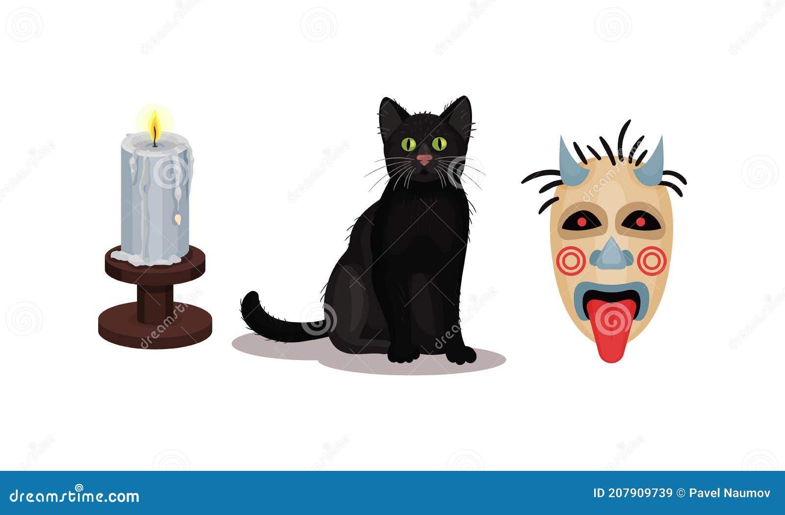 Fortune Telling Objects with Black Cat and Candle Vector Set Stock ...