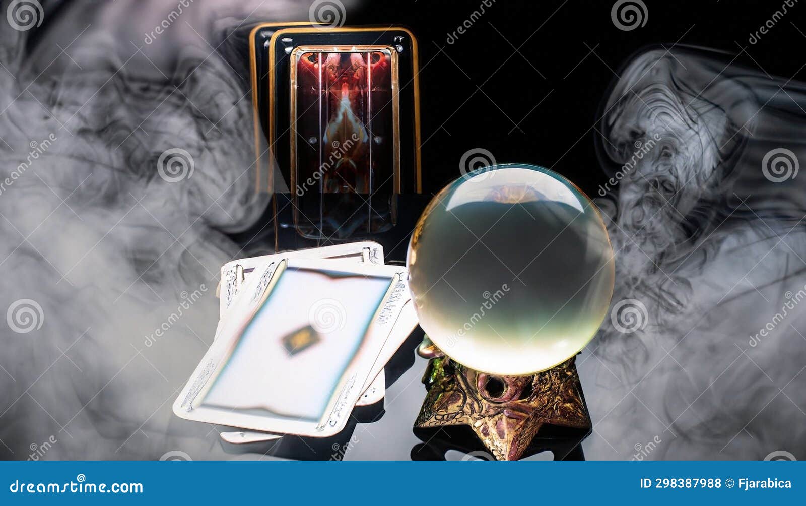 Fortune Telling Table with Crystal Ball Cards and Spider Web are Stock ...