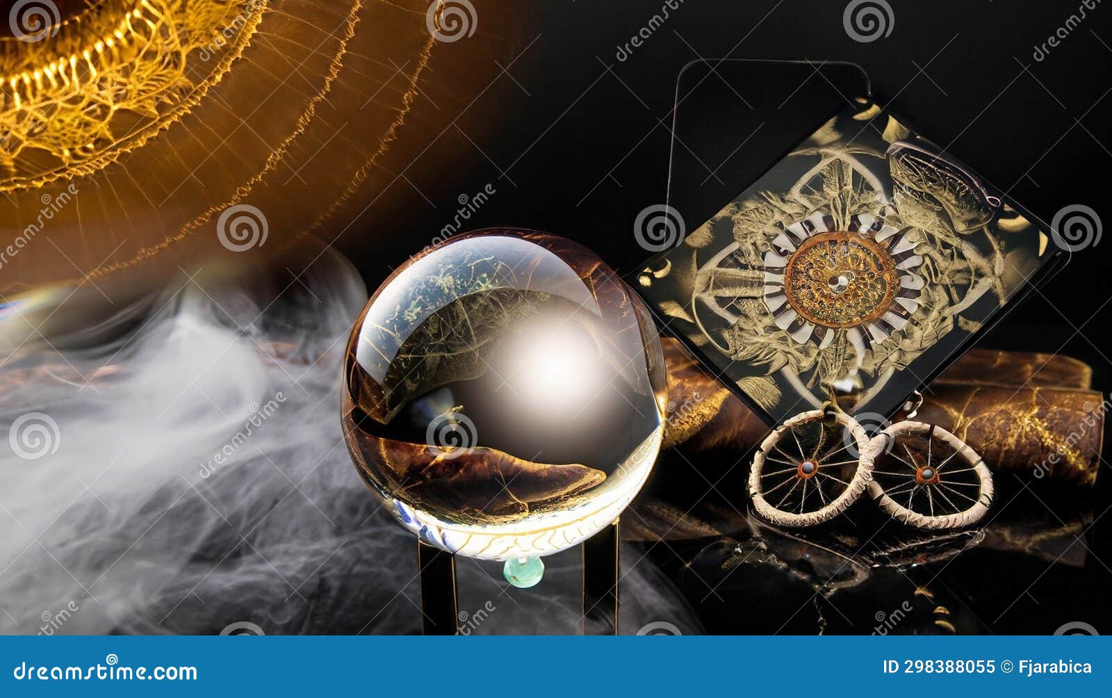 Fortune Telling Table with Crystal Ball Cards and Spider Web are Stock ...