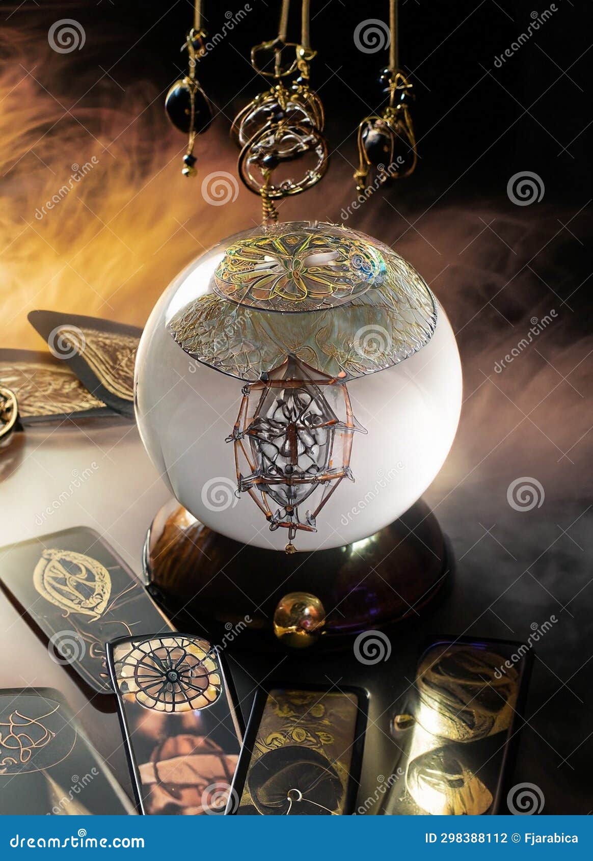 Fortune Telling Table with Crystal Ball Cards and Spider Web are Stock ...