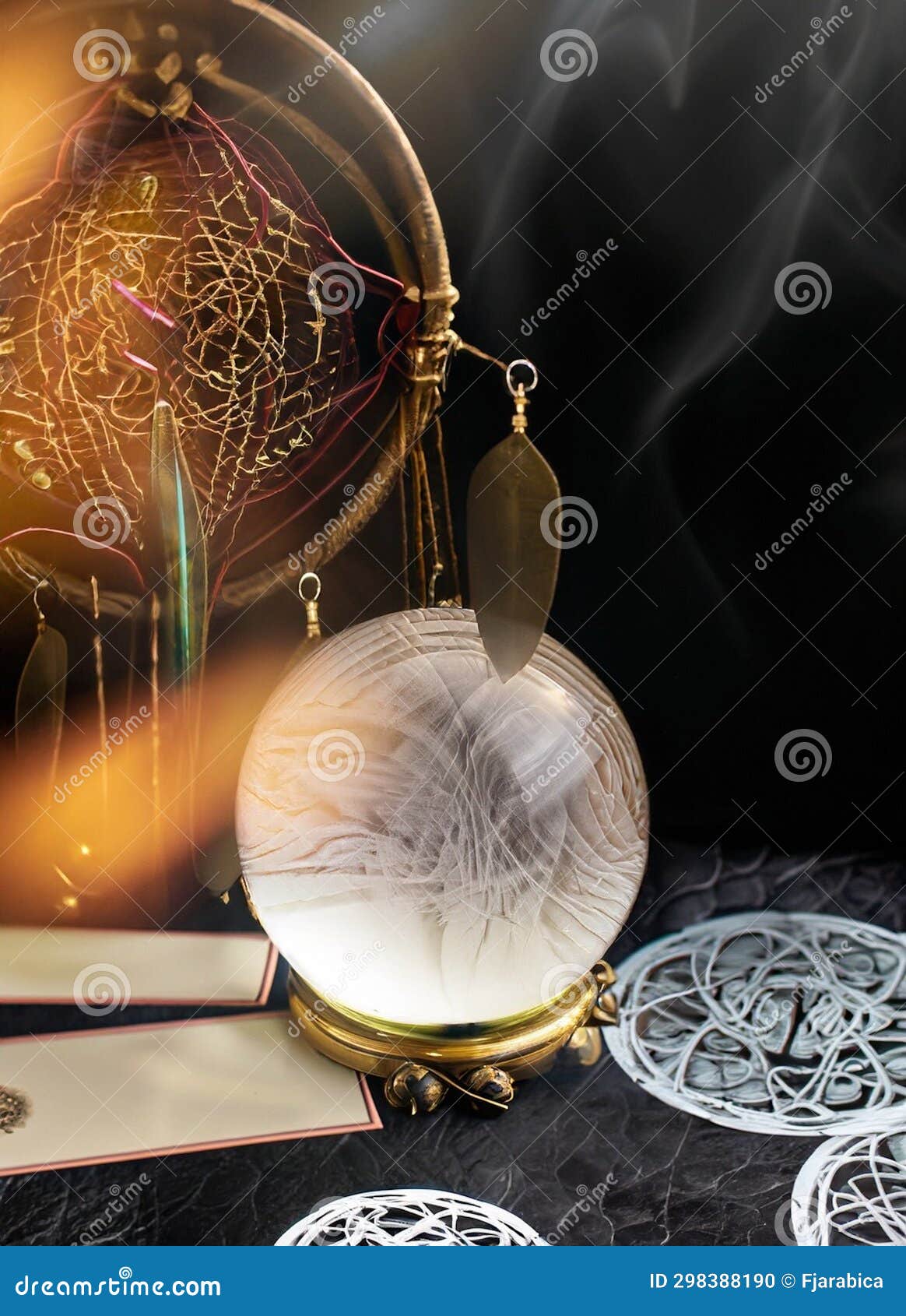 Fortune Telling Table with Crystal Ball Cards and Spider Web are Stock ...