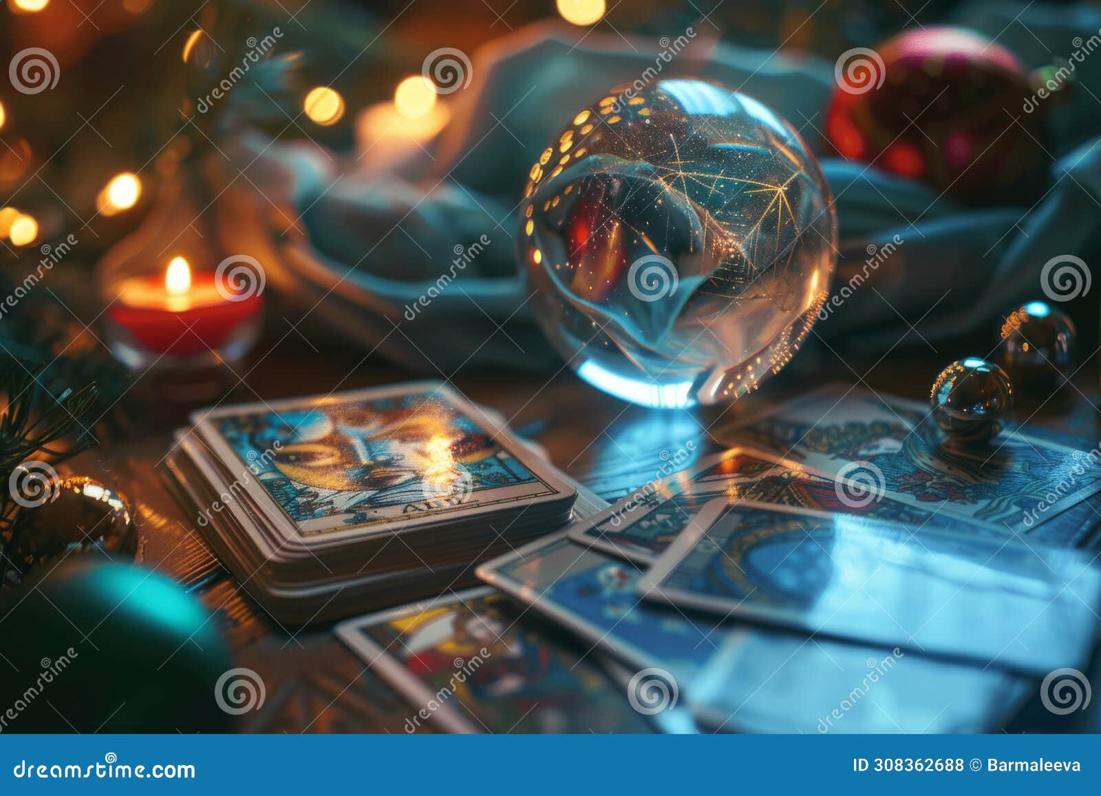 Fortune Telling Table with a Magic Crystal Ball and Tarot Cards ...