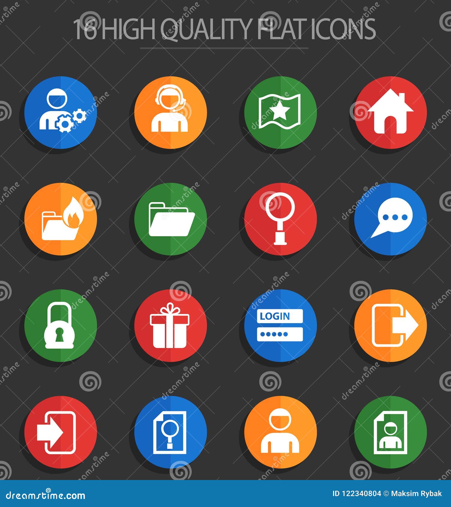 Forum Interface 16 Flat Icons Stock Vector - Illustration of operator ...