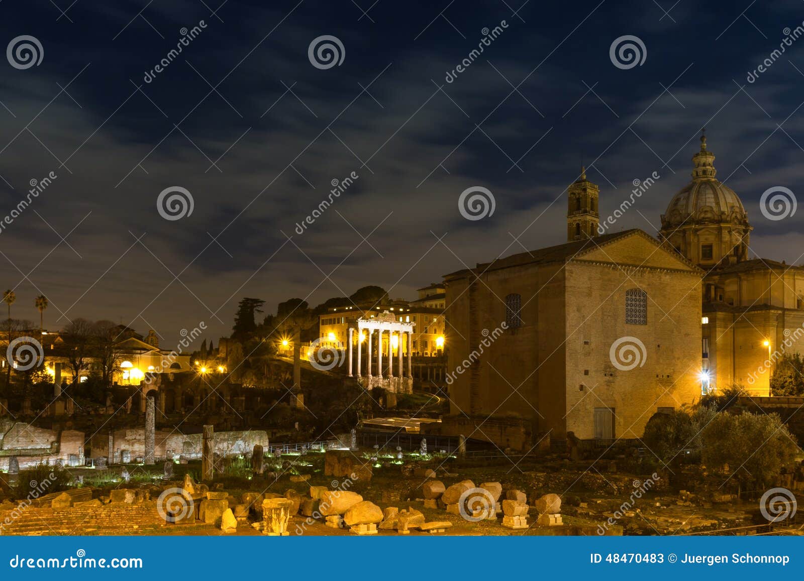 Forum Romanum at night stock image. Image of monument - 48470483