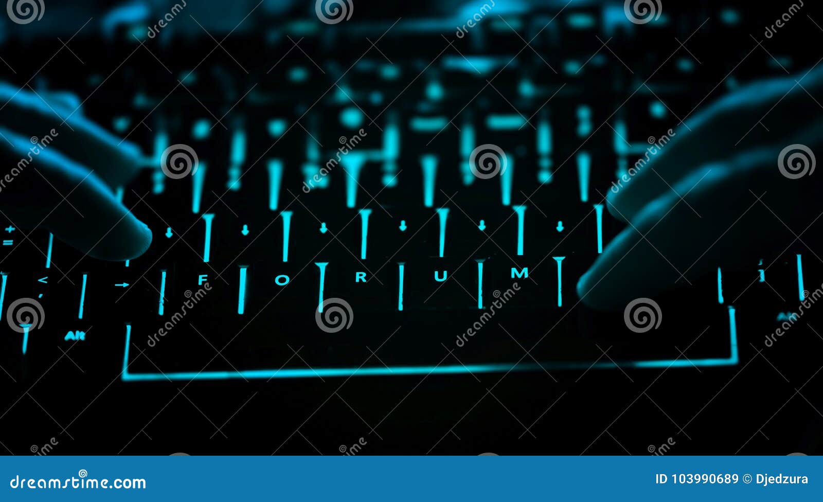 Forum - Text on Illuminated Computer Keyboard at Night. Stock Image ...