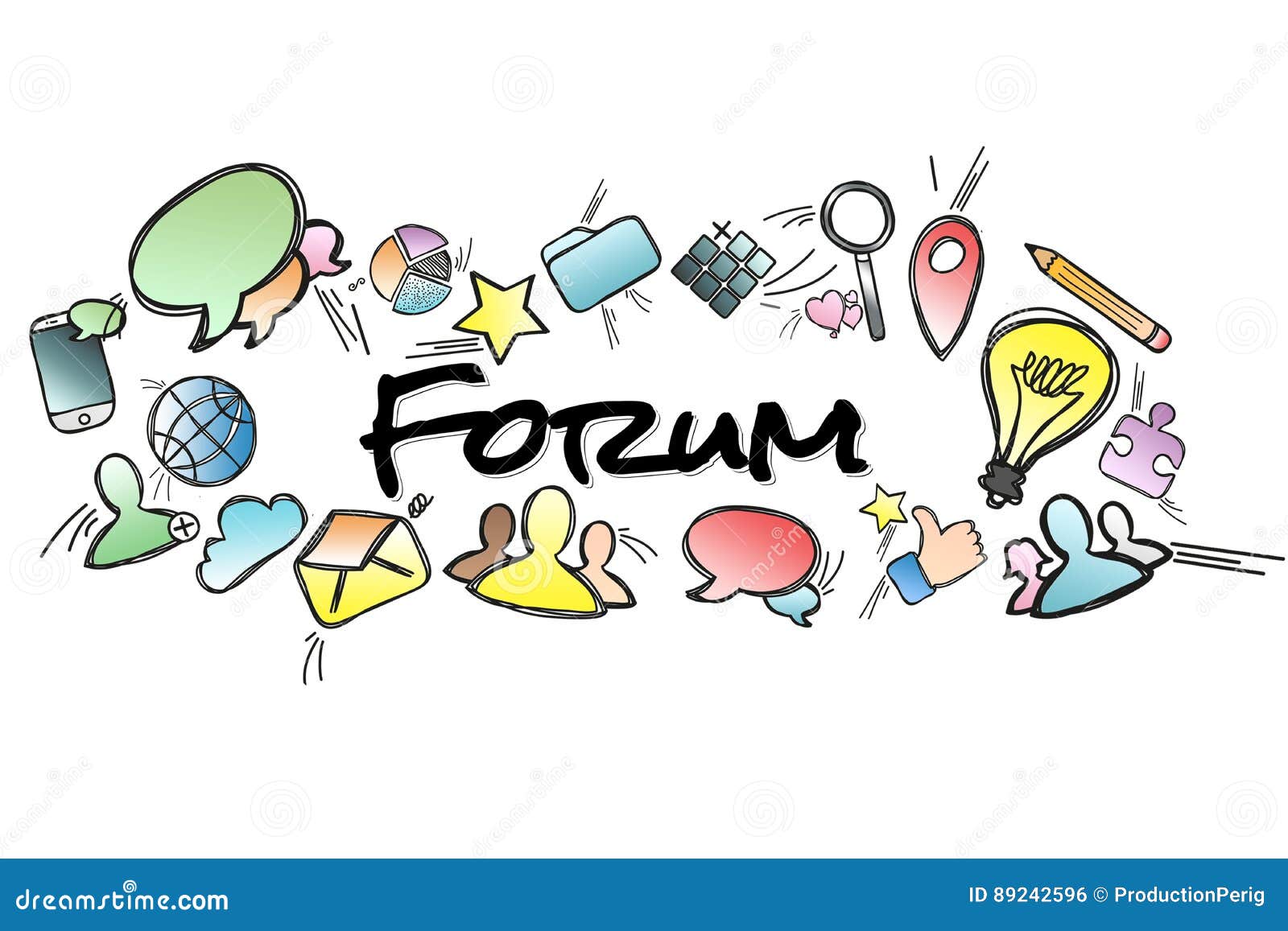 Forum Title Isolated on a Background and Surounded by Multimedia Stock ...