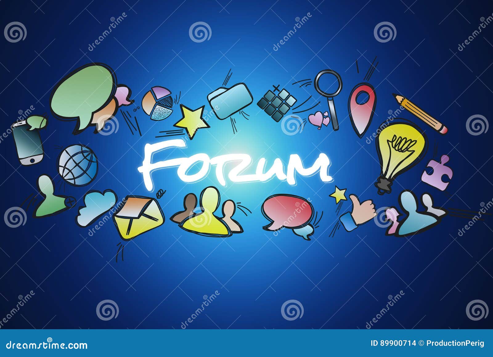 Forum Title Isolated on a Background and Surounded by Multimedia Stock ...