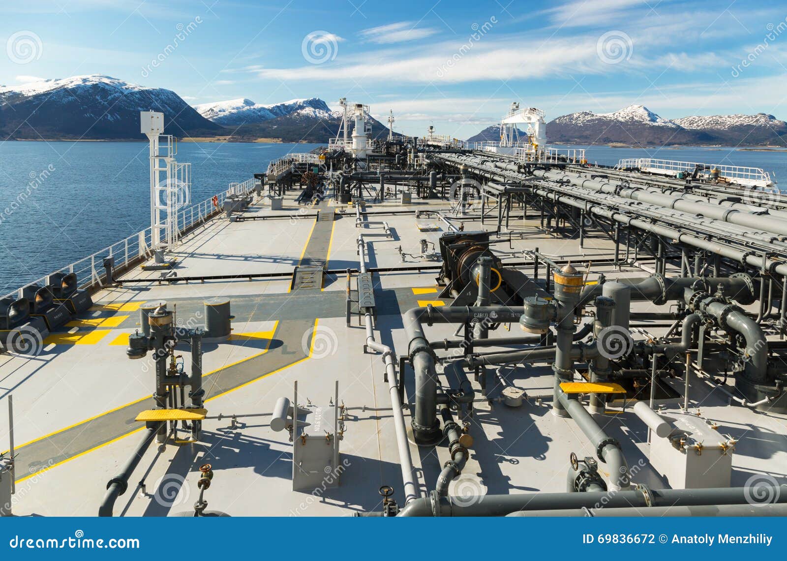Forward Part of Tanker with Mountains. Stock Photo - Image of scope ...