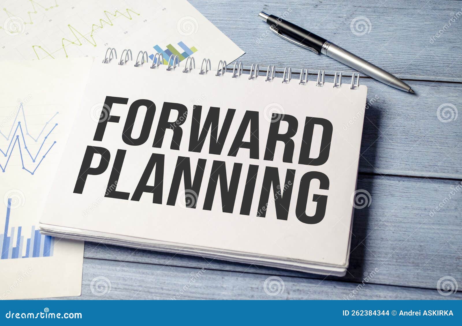 Forward Planning Words on White Notebook and Pen with Charts Stock ...
