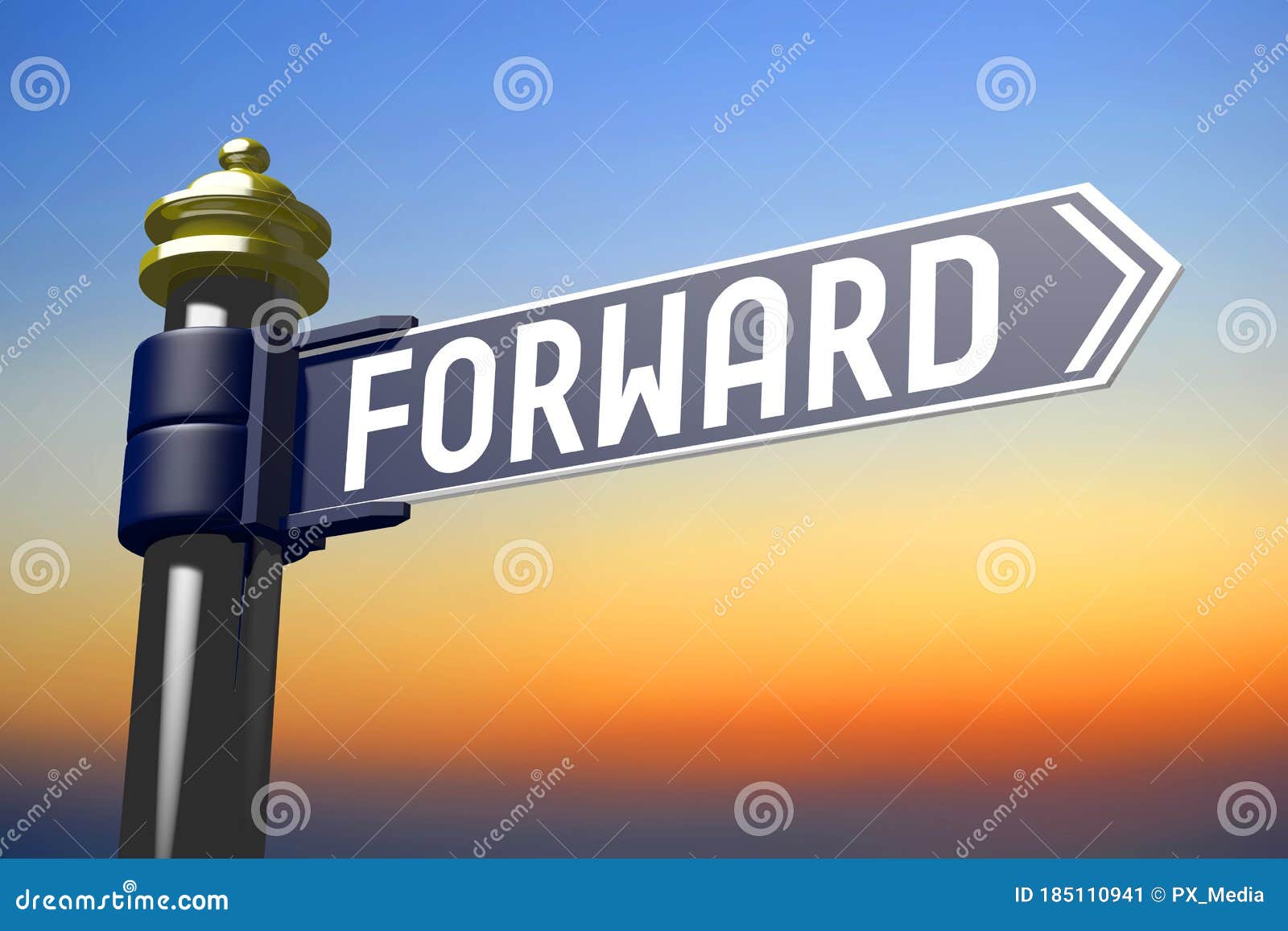 Forward - Signpost with One Arrow, Sunset Sky Stock Illustration ...