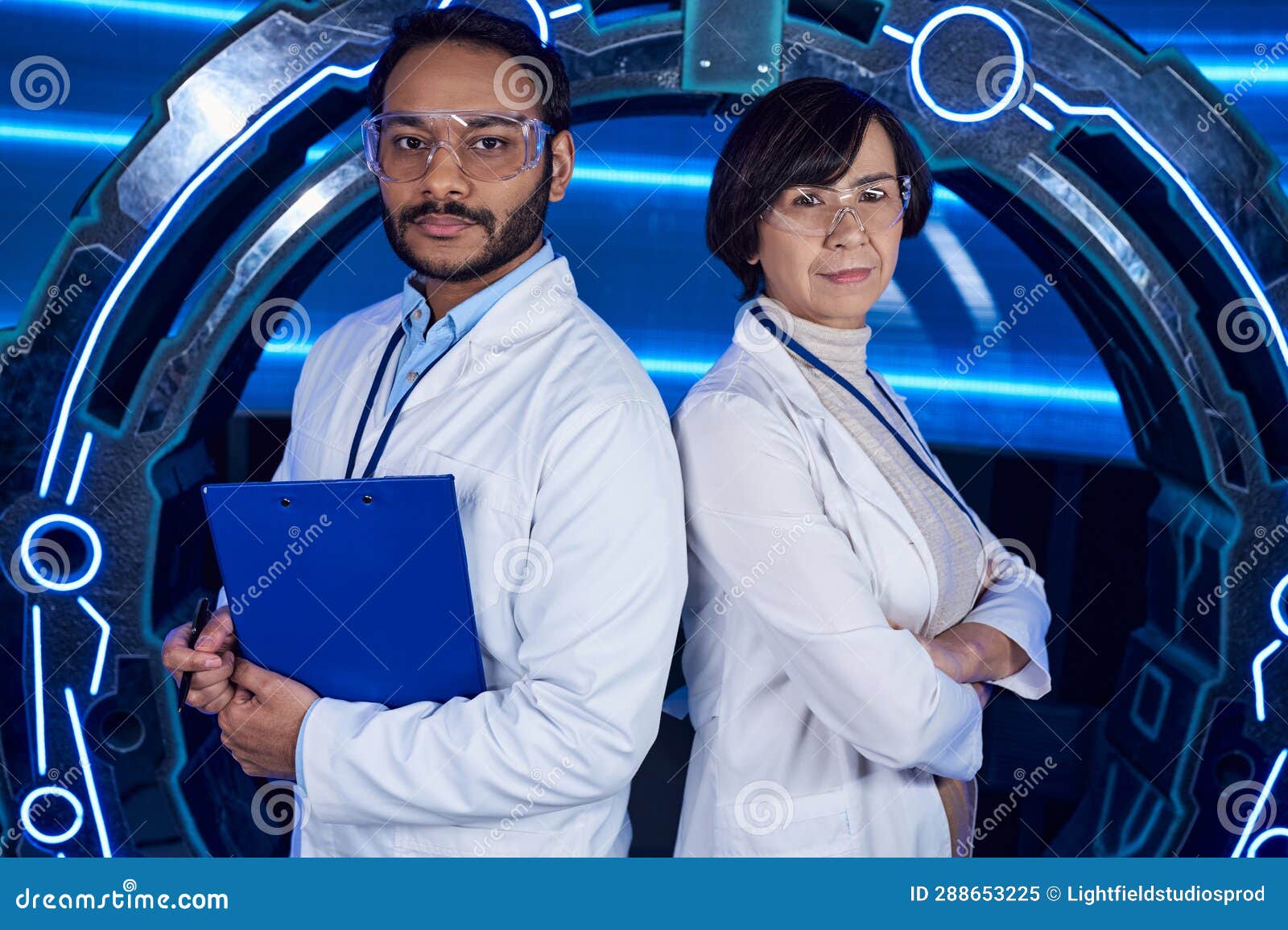 Forward-thinking Multiethnic Scientists Standing Looking Stock Image ...