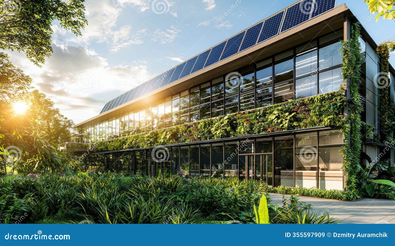 A Forward-thinking Sustainable Building with Solar Panels, Vertical ...