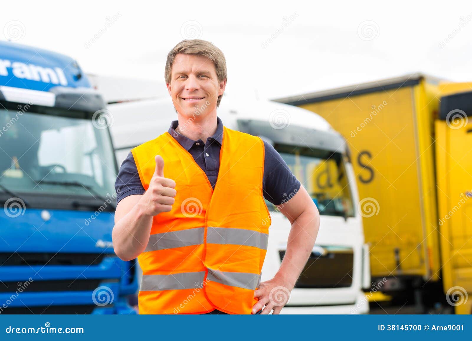 Forwarder or Driver in Front of Trucks in Depot Stock Photo - Image of ...
