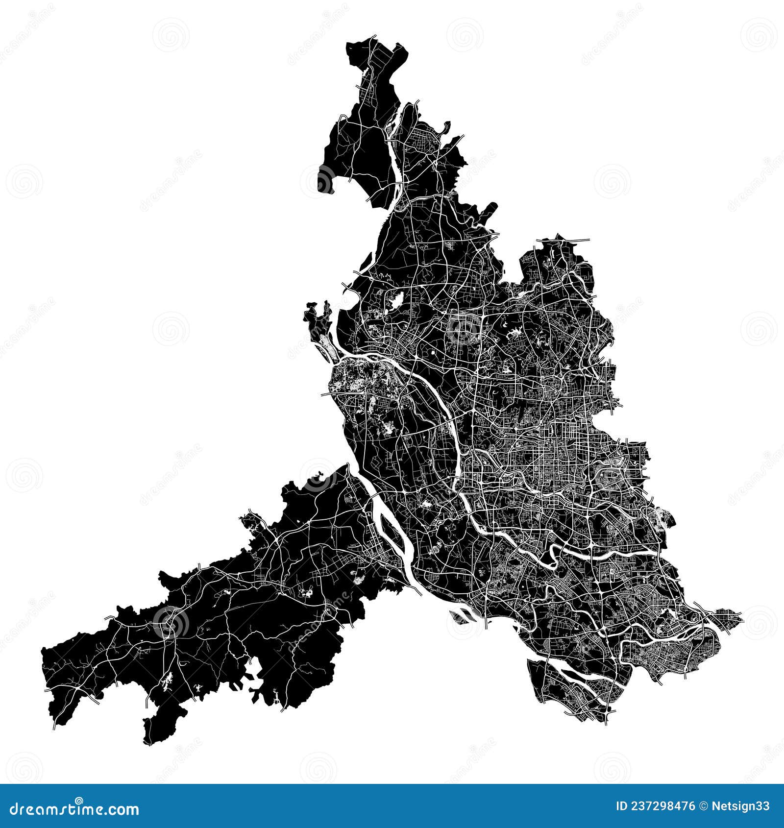Foshan, China, Black and White High Resolution Vector Map Stock ...