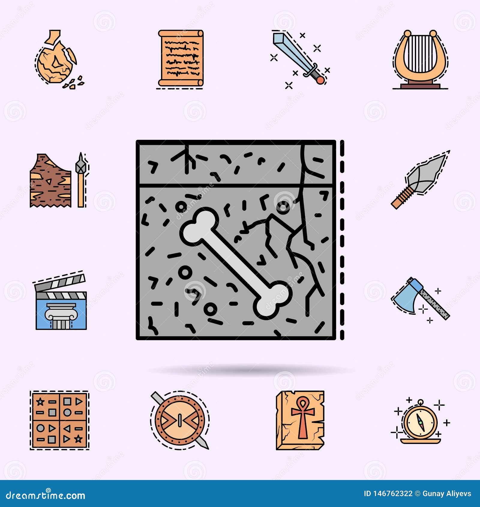 Fossil, Soil, Bone, Paleontology Icon. Element Of History Color Icon ...