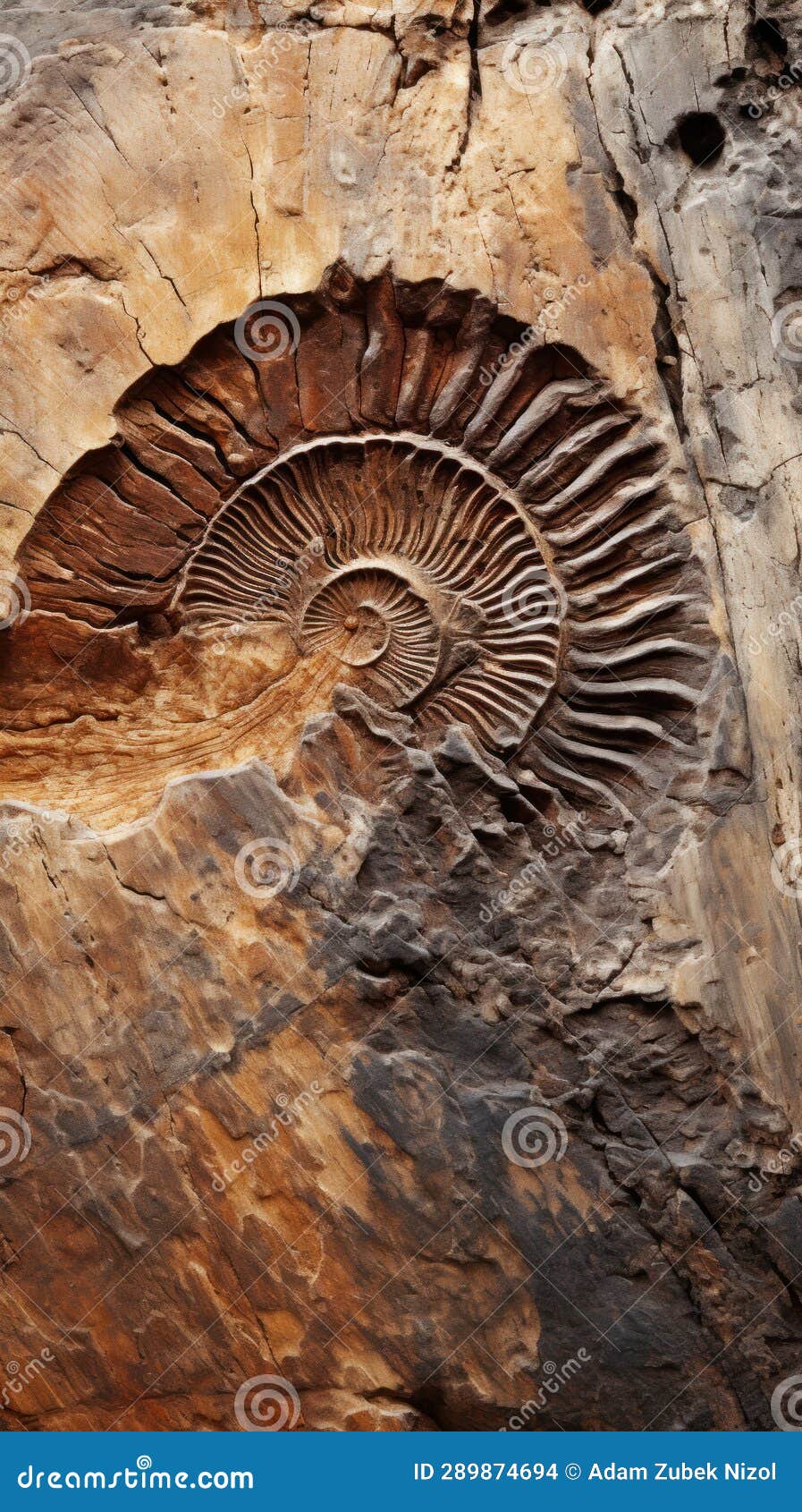 A Fossilized Ammonite In A Tree Stock Photo | CartoonDealer.com #289874694