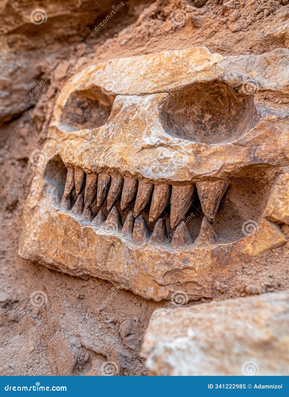 Fossilized Dinosaur Skull with Sharp Teeth Stock Illustration ...