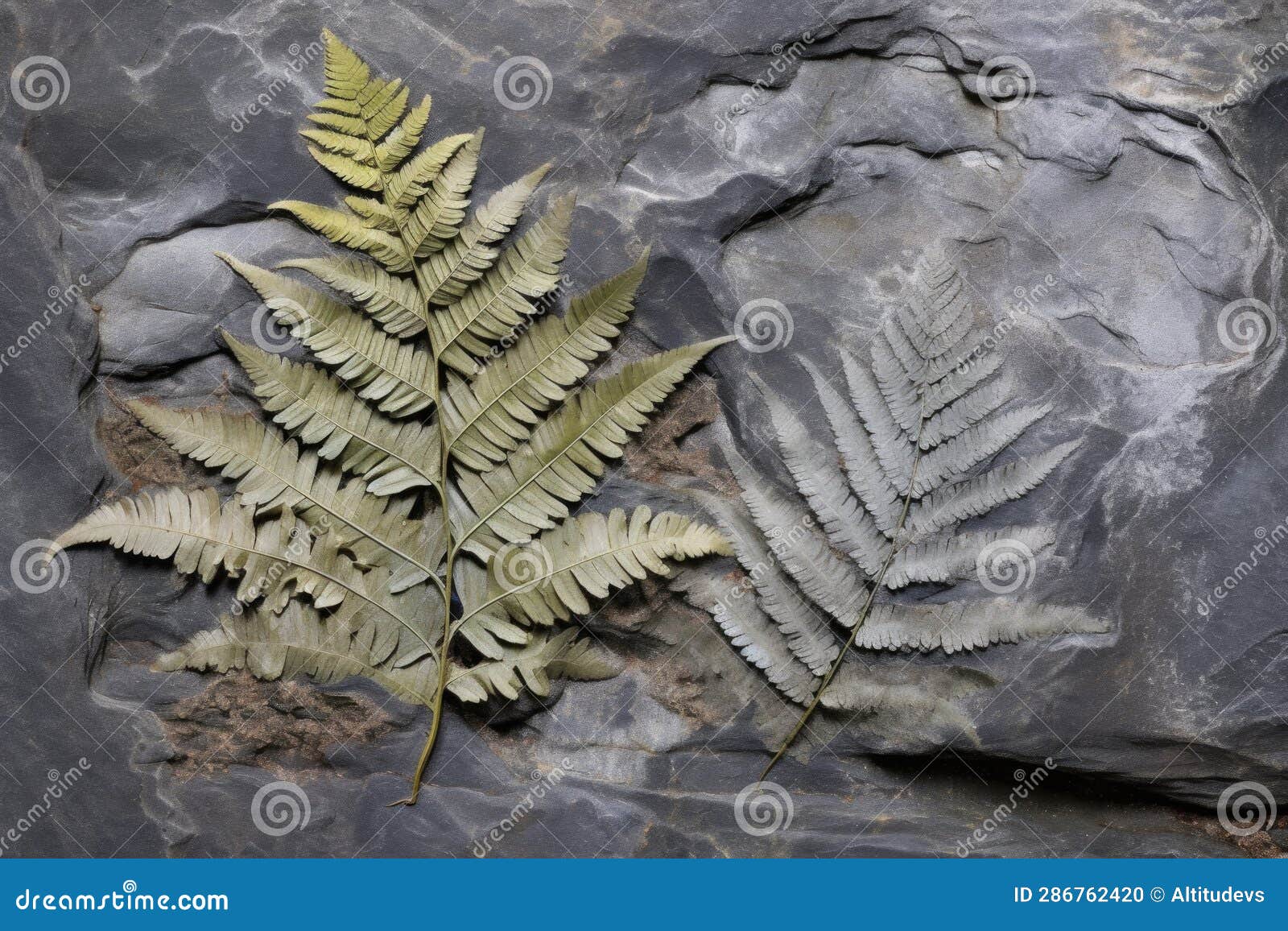 Fossilized Fern Leaves in a Shale Rock Formation Stock Photo - Image of ...