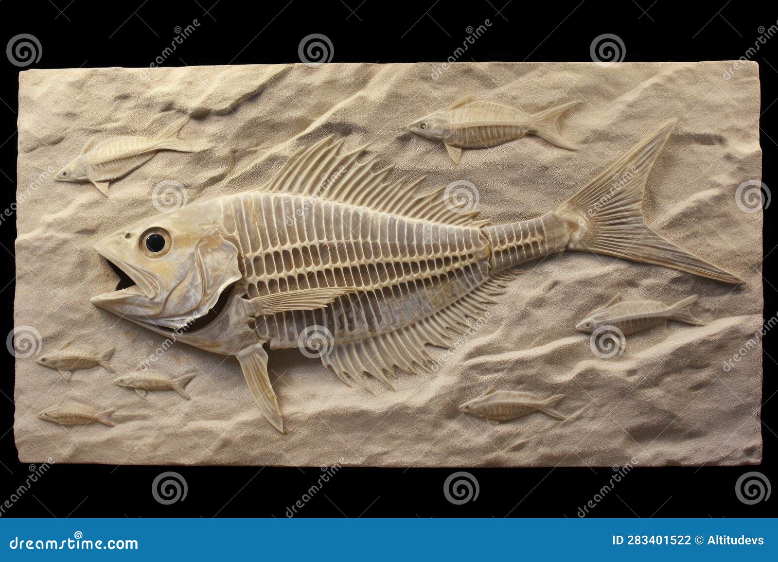 Fossilized Fish Skeleton in a Limestone Slab Stock Illustration ...