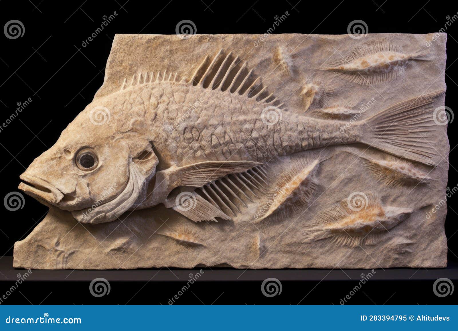 Fossilized Fish On Dark Slate Background Stock Photography ...