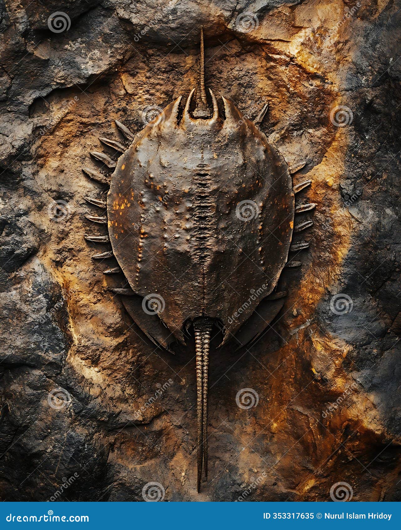 Fossilized Horseshoe Crab Embedded in Rocky Surface with Natural ...