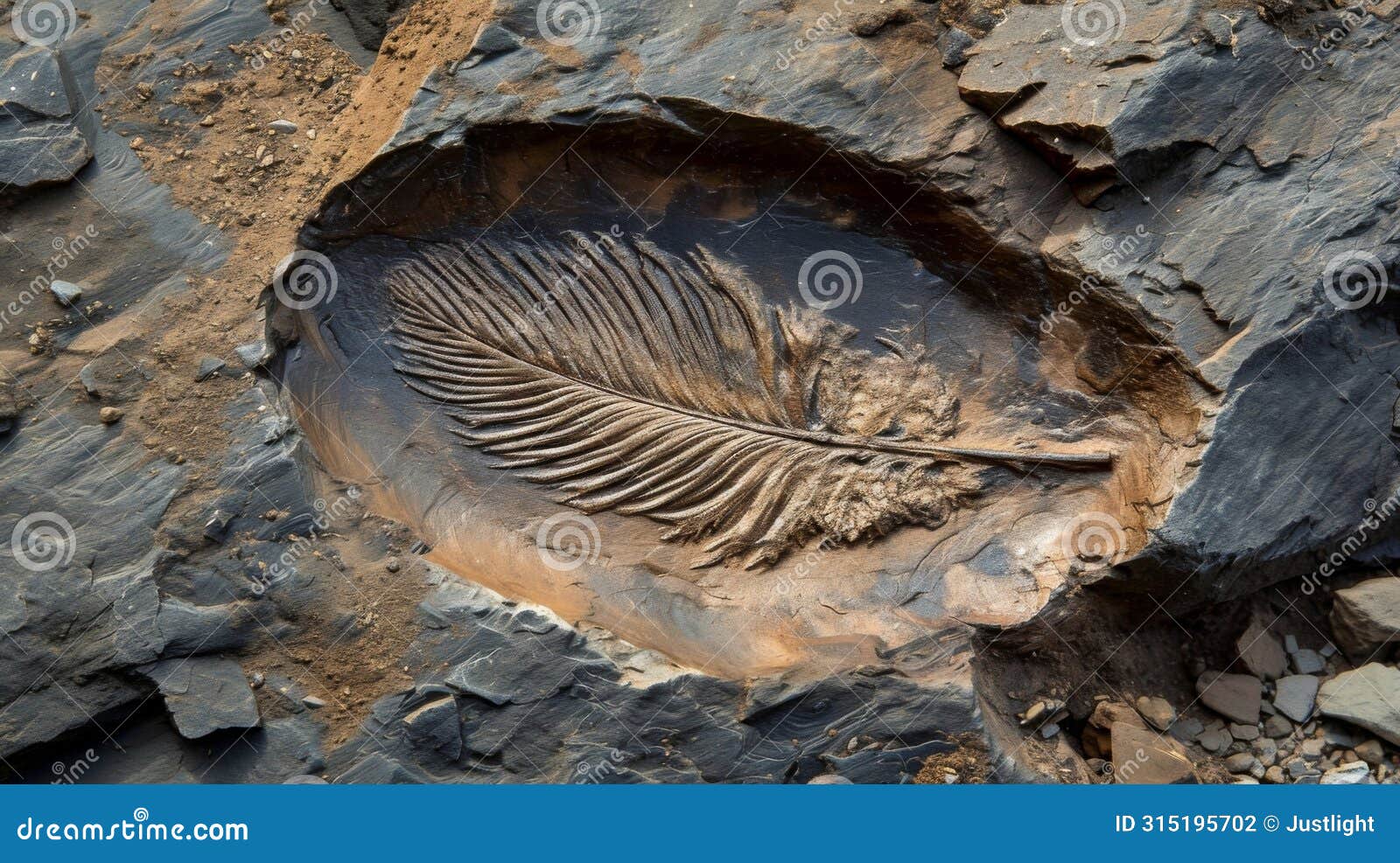 A Fossilized Imprint of Feathered Dinosaur Feathers Preserved in Rock ...