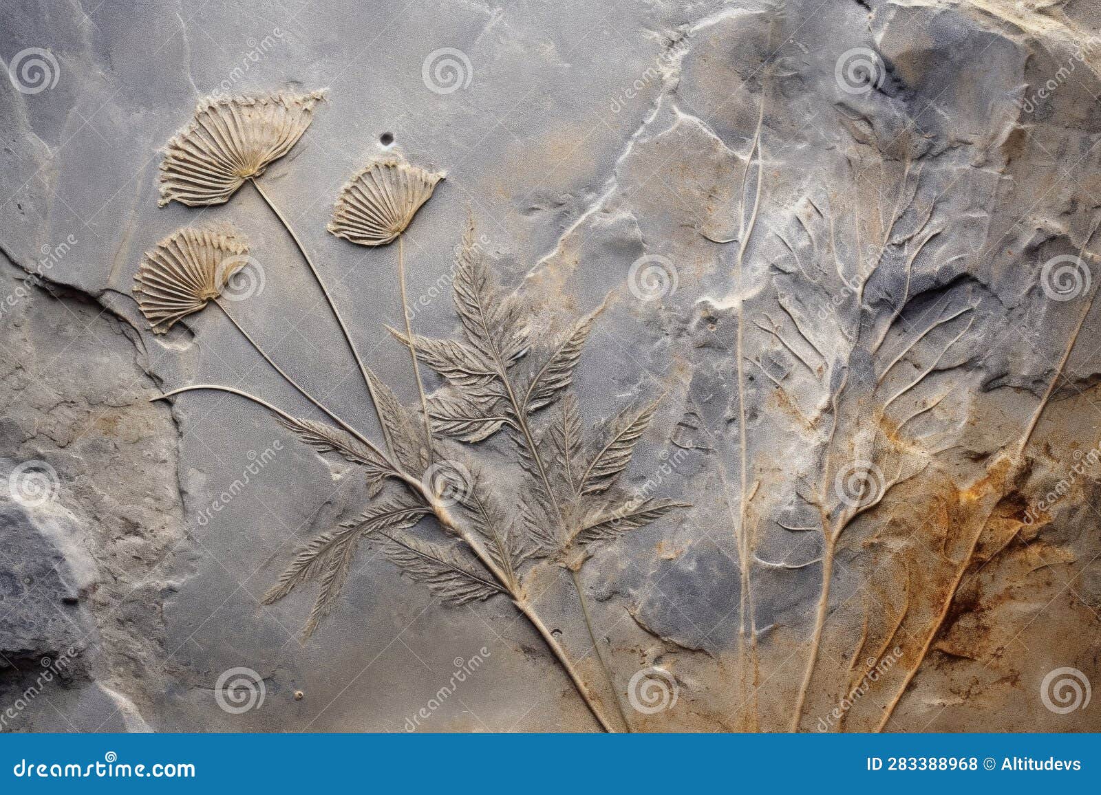 Fossilized Plant Imprints on a Stone Surface Stock Photo - Image of ...